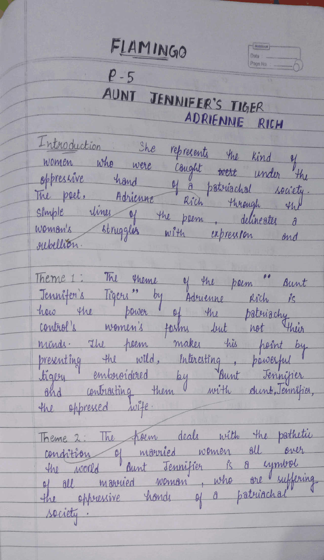 Aunt's Jennifer tiger notes | Lecture notes English | Docsity