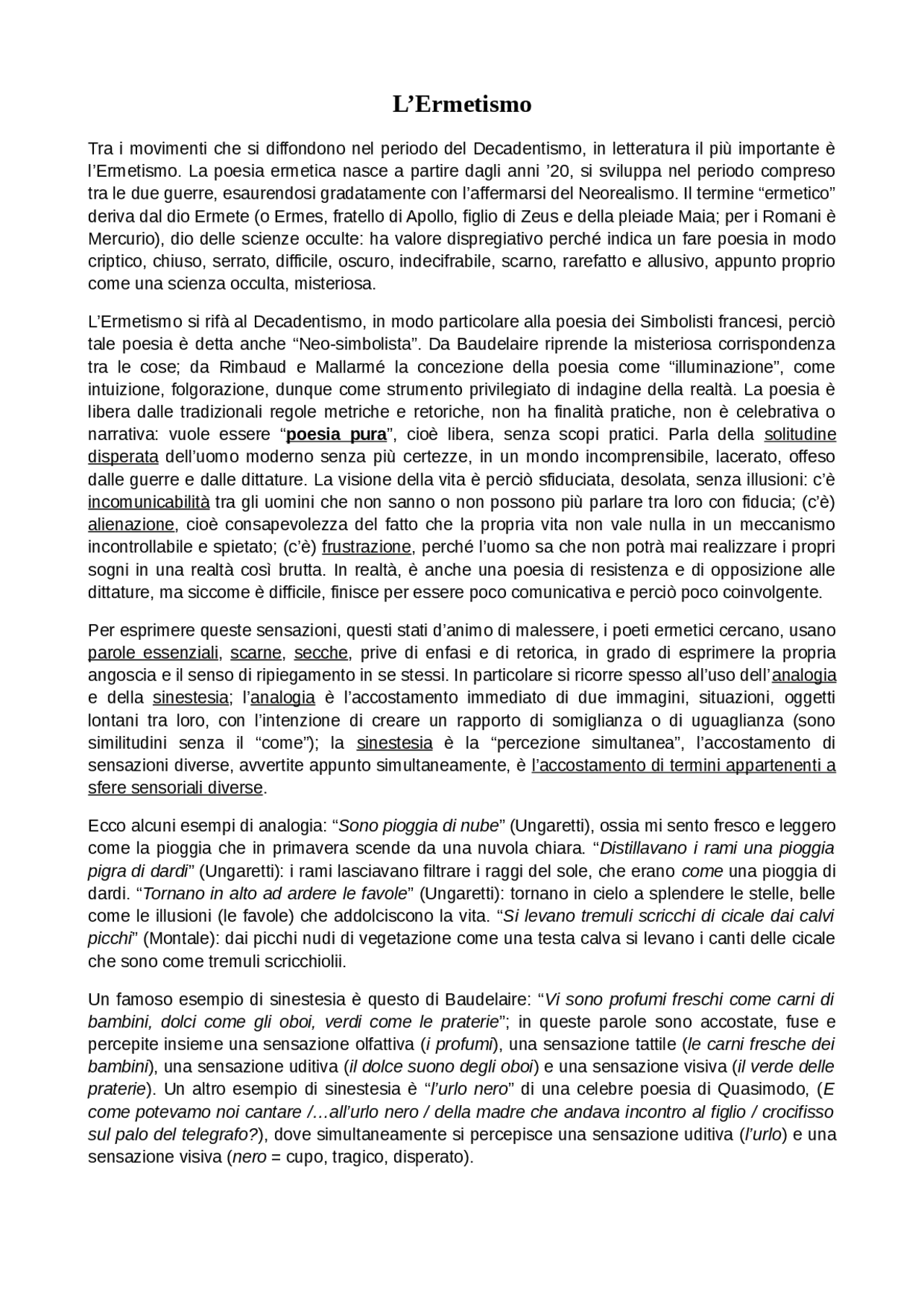 Sintesi Sullermetismo Docsity
