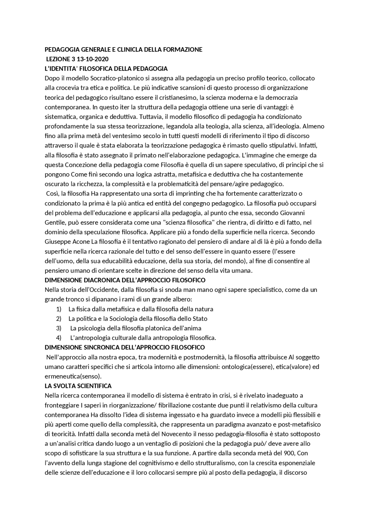 Pedagogia Generale E Clinica Della Formazione Docsity