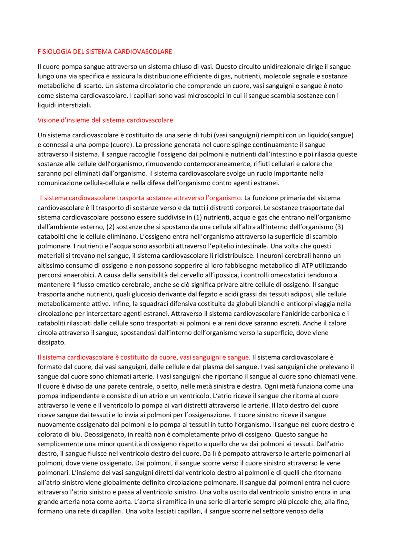 Fisiologia Del Sistema Cardiovascolare Scienze Motorie Univaq Docsity