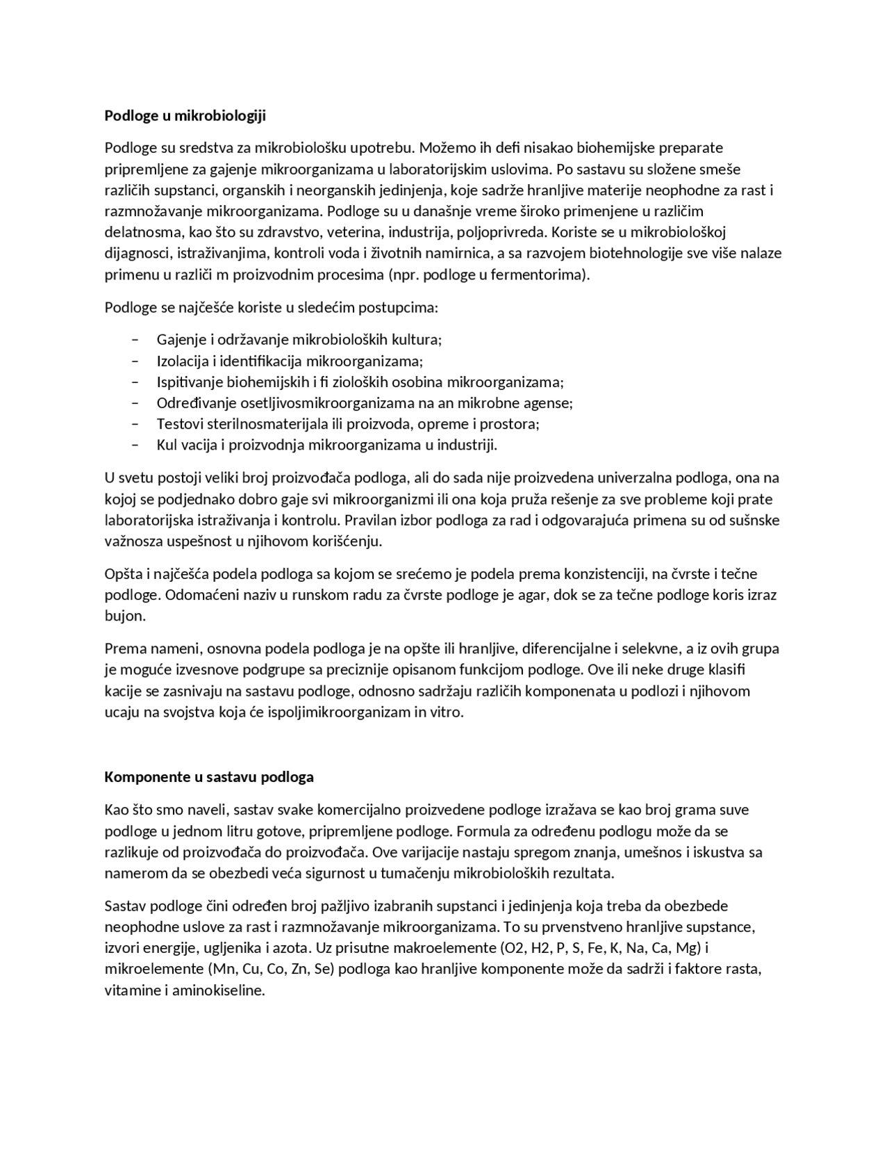 Mikrobiologija Podloge Beleške Predlog Mikrobiologija Docsity