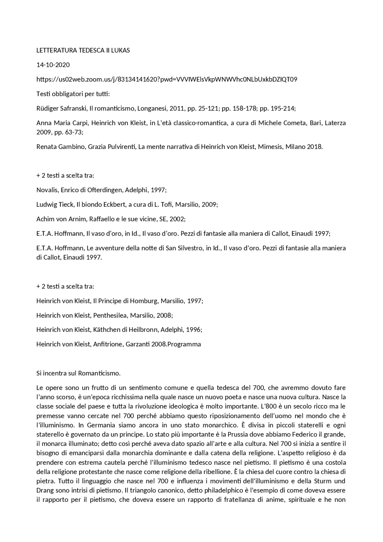 Letteratura Tedesca Ii Appunti Lezione Docsity