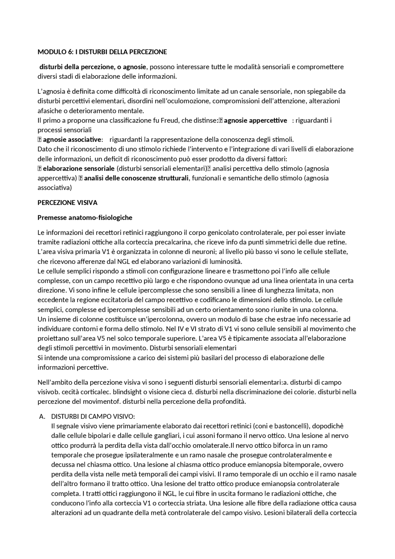 Modulo 6 Disturbi Percettivi Docsity