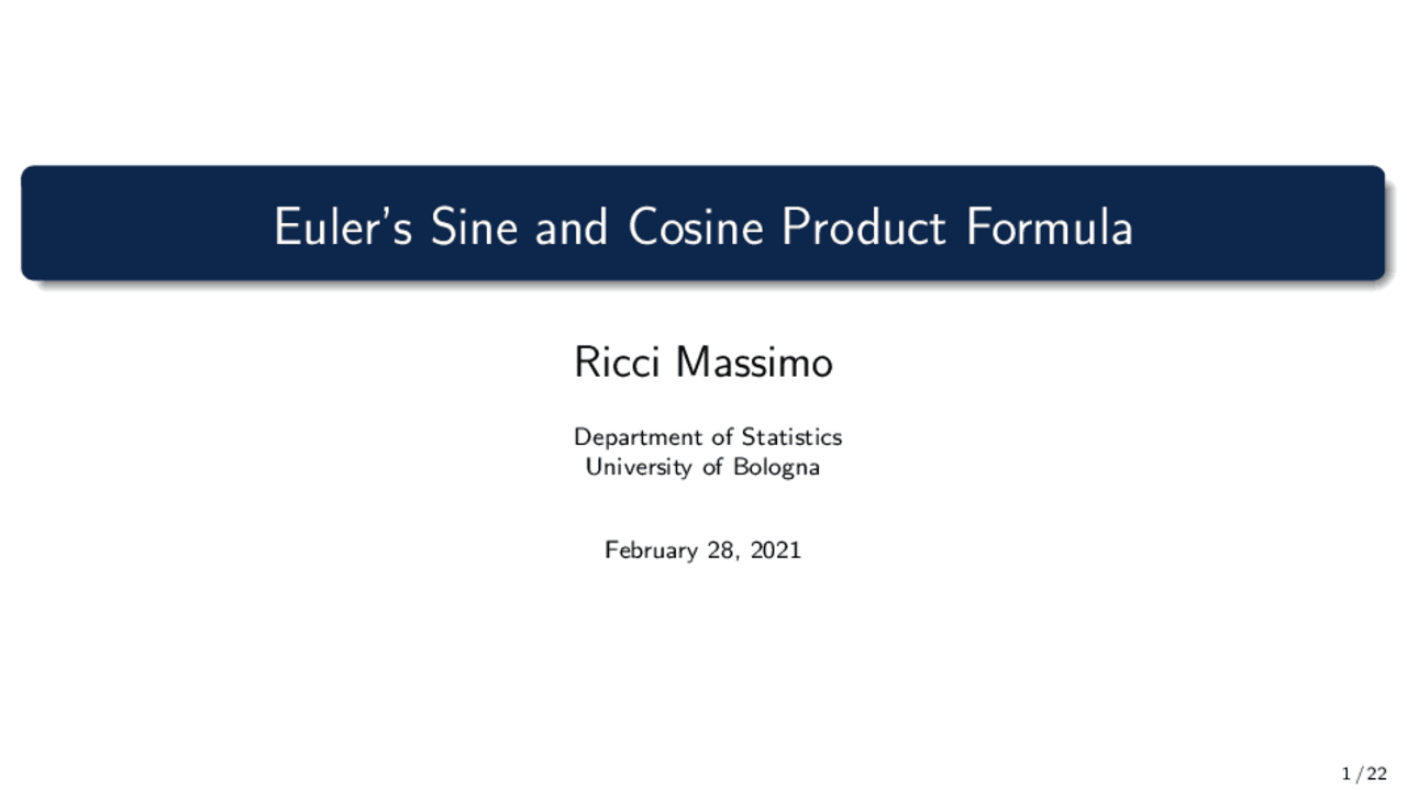 Formula del Prodotto del Seno di Eulero - Docsity