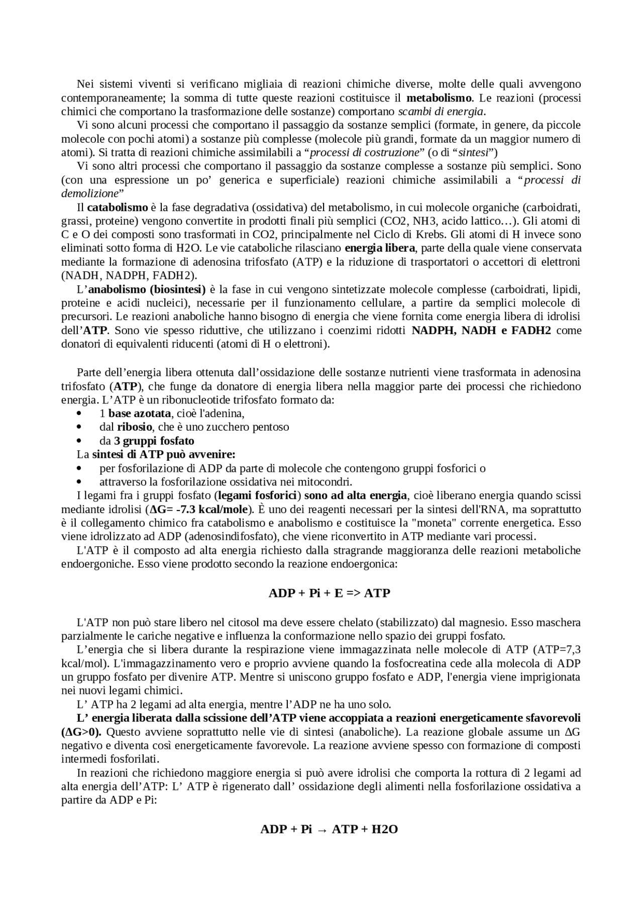 Metabolismo Per Scienze Motorie Docsity