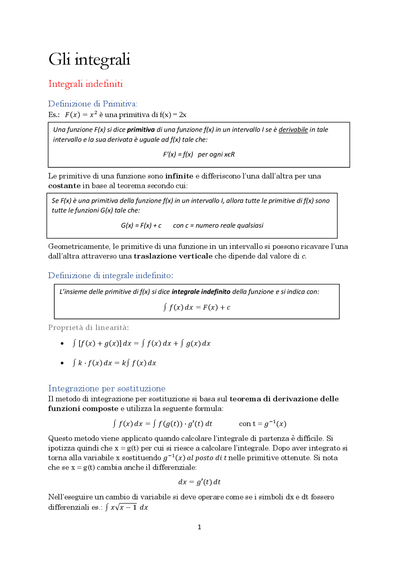 Integrali Indefiniti E Definiti Docsity