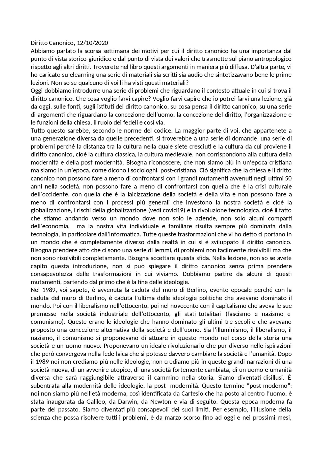 Trascrizioni Diritto Canonico Docsity