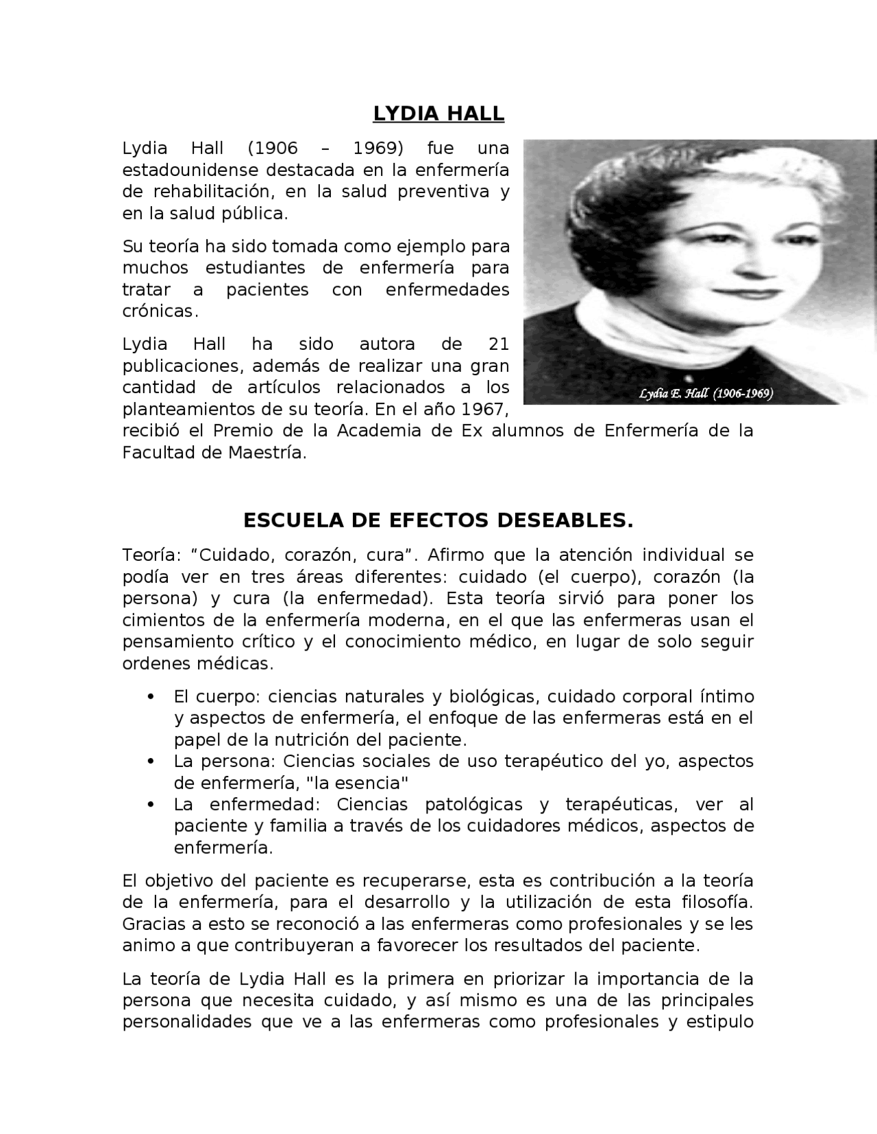 Lydia Hall, es una teorica de enfermeria - Docsity