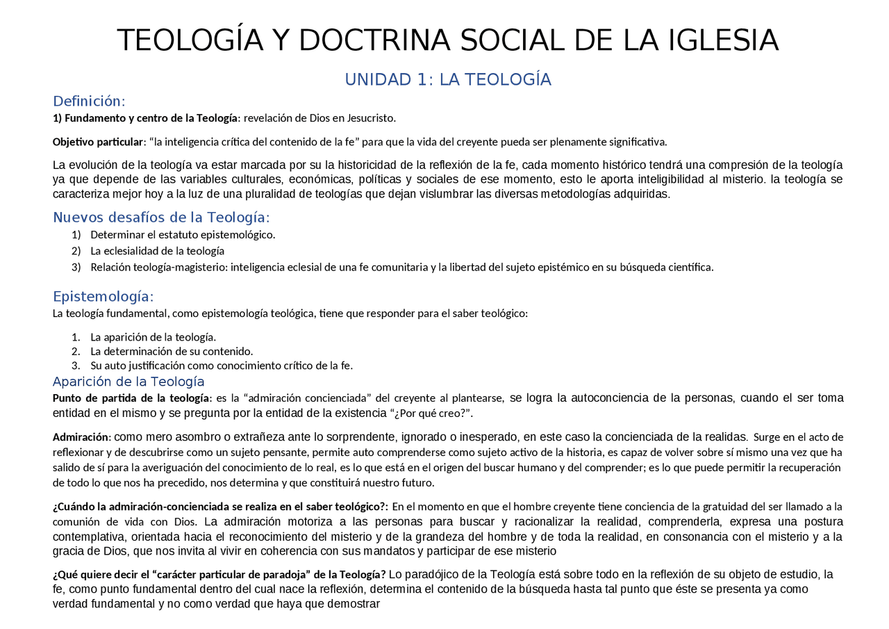 Teología y Doctrina social de la iglesia - Docsity