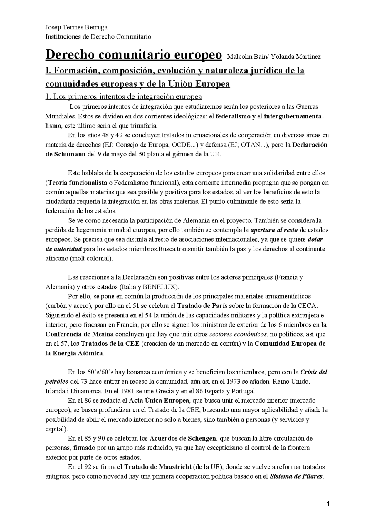 Instituciones de Derecho Comunitario - Docsity