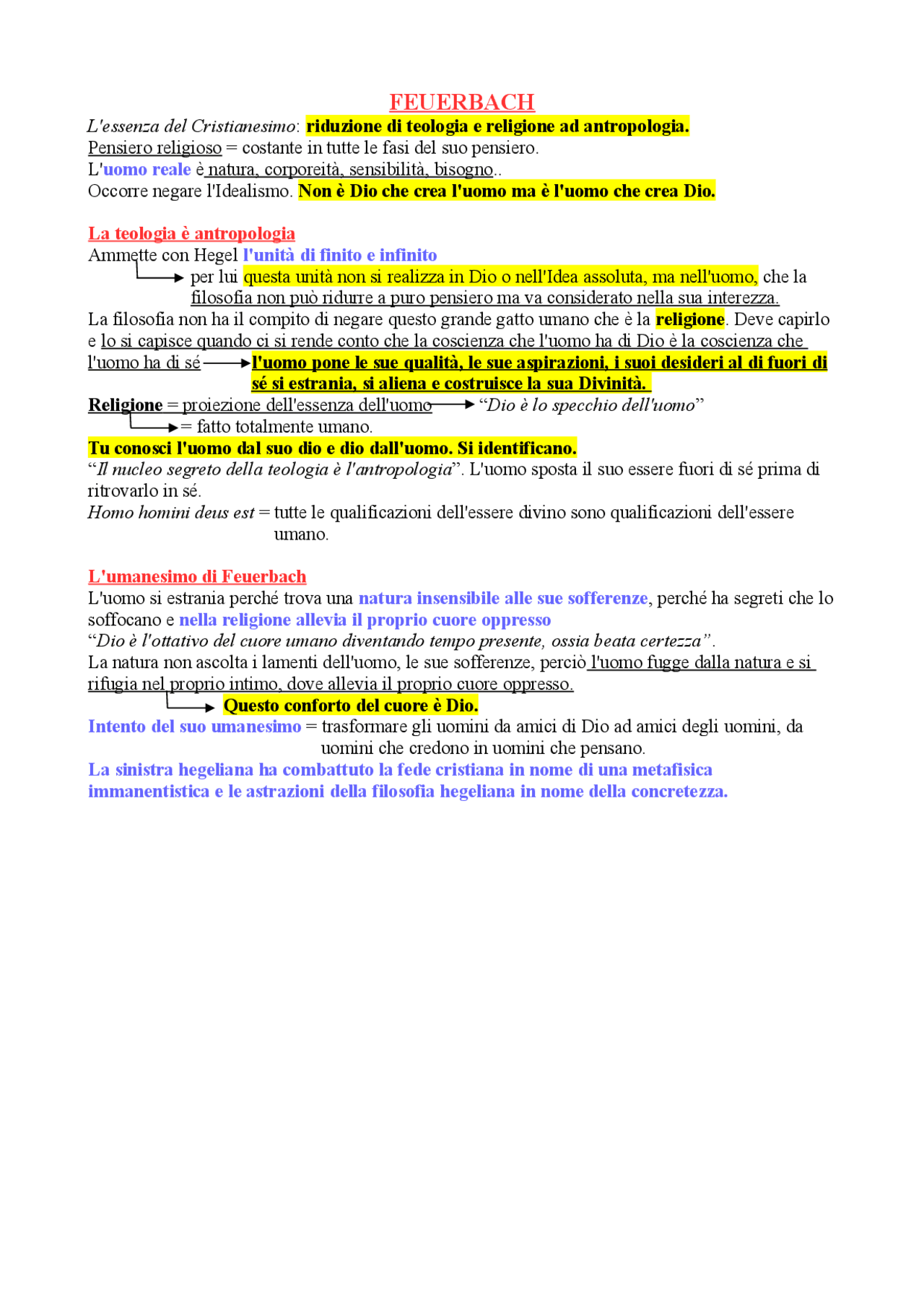 Appunti In Pdf Sul Filosofo Feuerbach Docsity