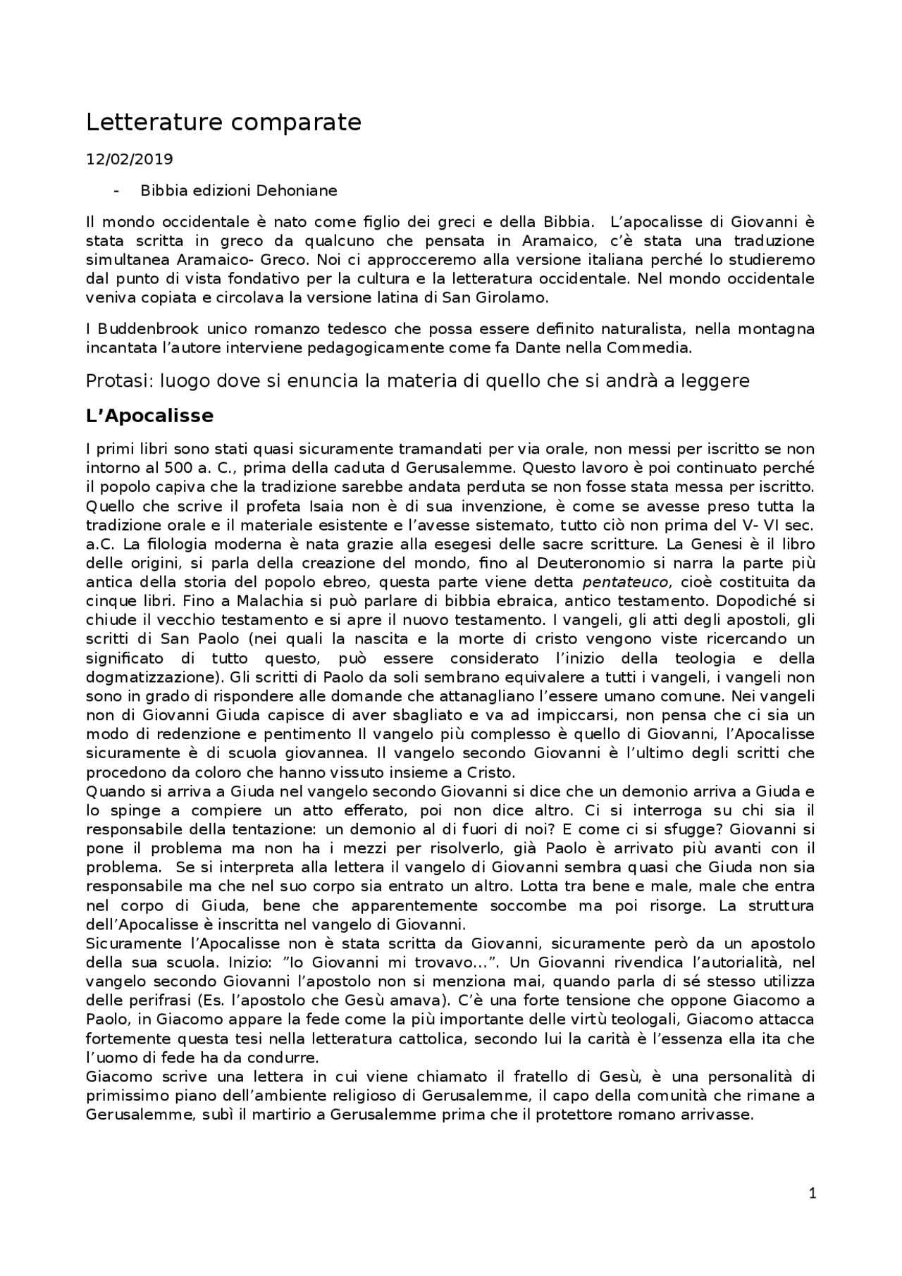 Letterature comparate prof.ssa Riccobono - Docsity