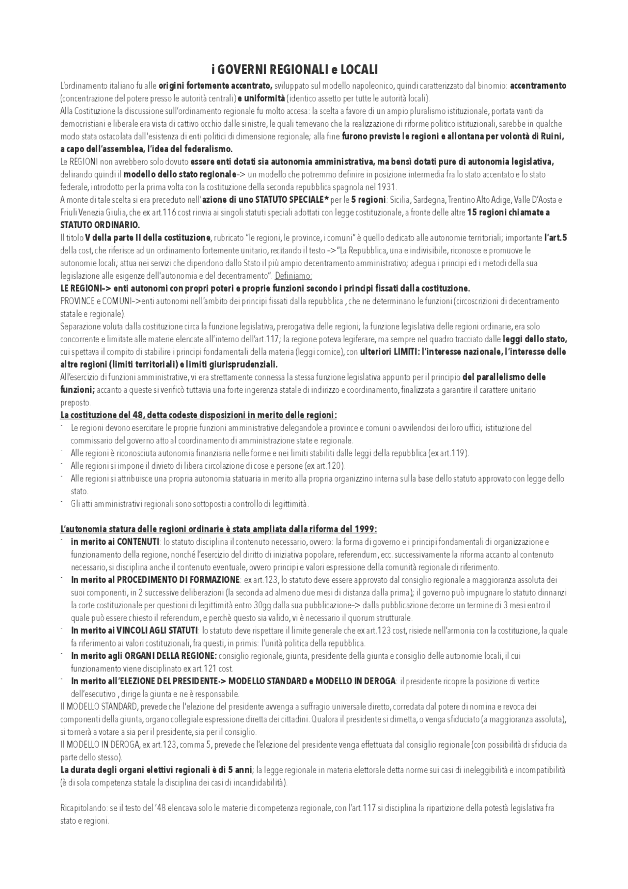 Sintesi Concetti Base Del Diritto Regionale Docsity