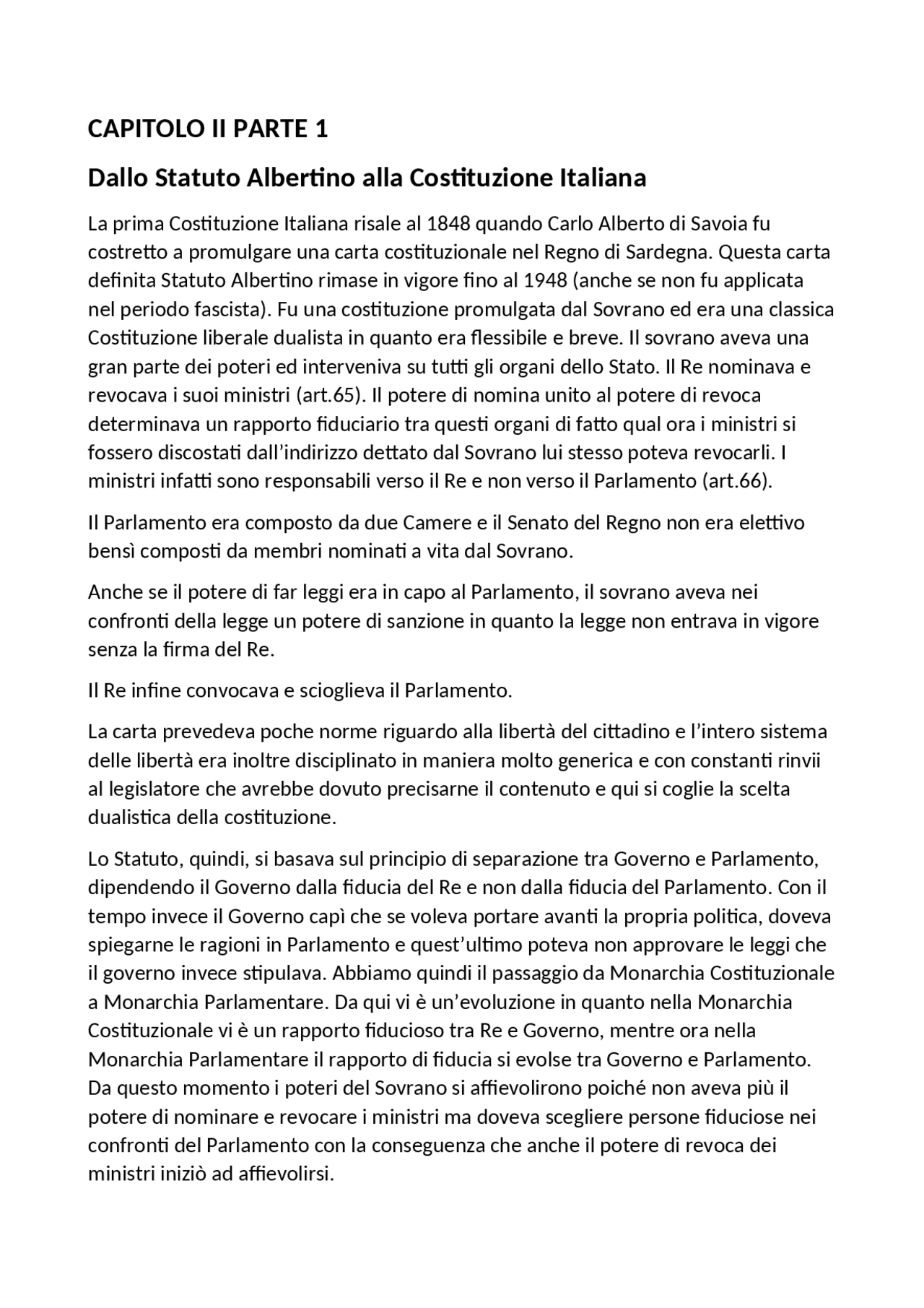 Dallo Statuto albertino alla Costituzione italiana - Docsity