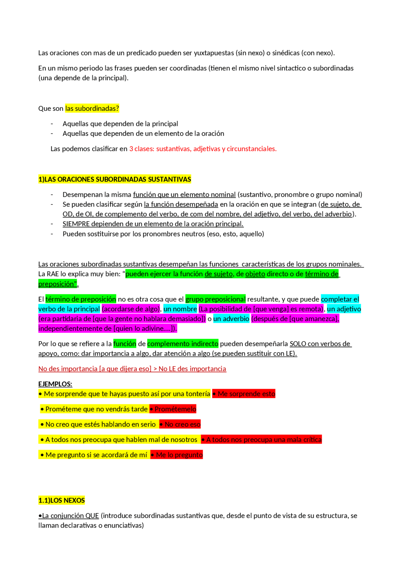 Sintassi Della Lingua Spagnola Docsity