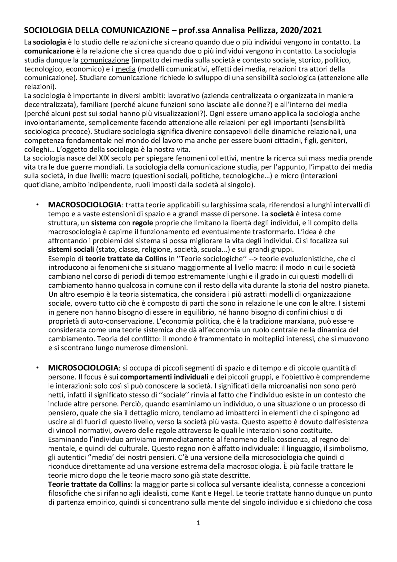Sociologia Della Comunicazione Primo Anno Scienze Della