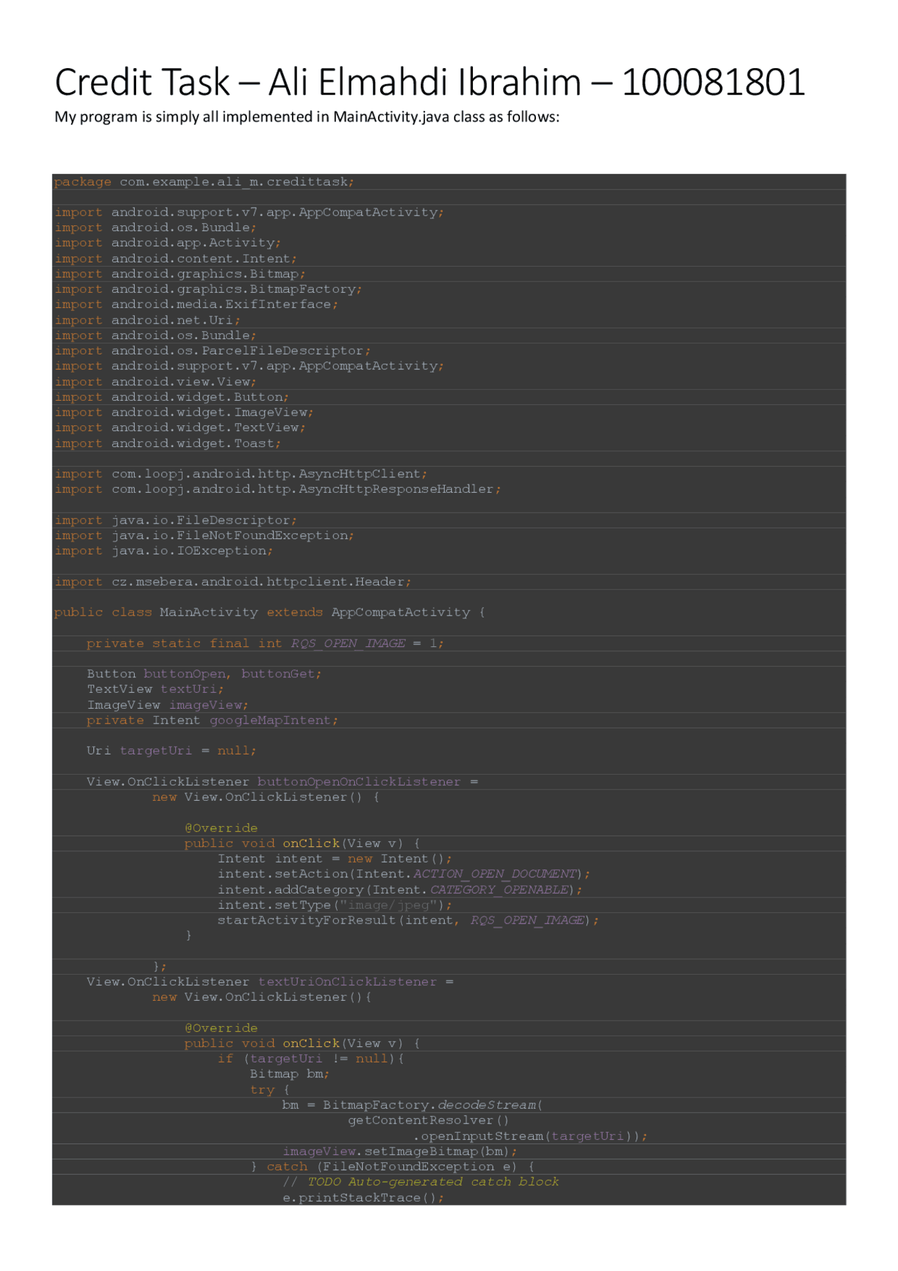 Android Development Credit Task Docsity