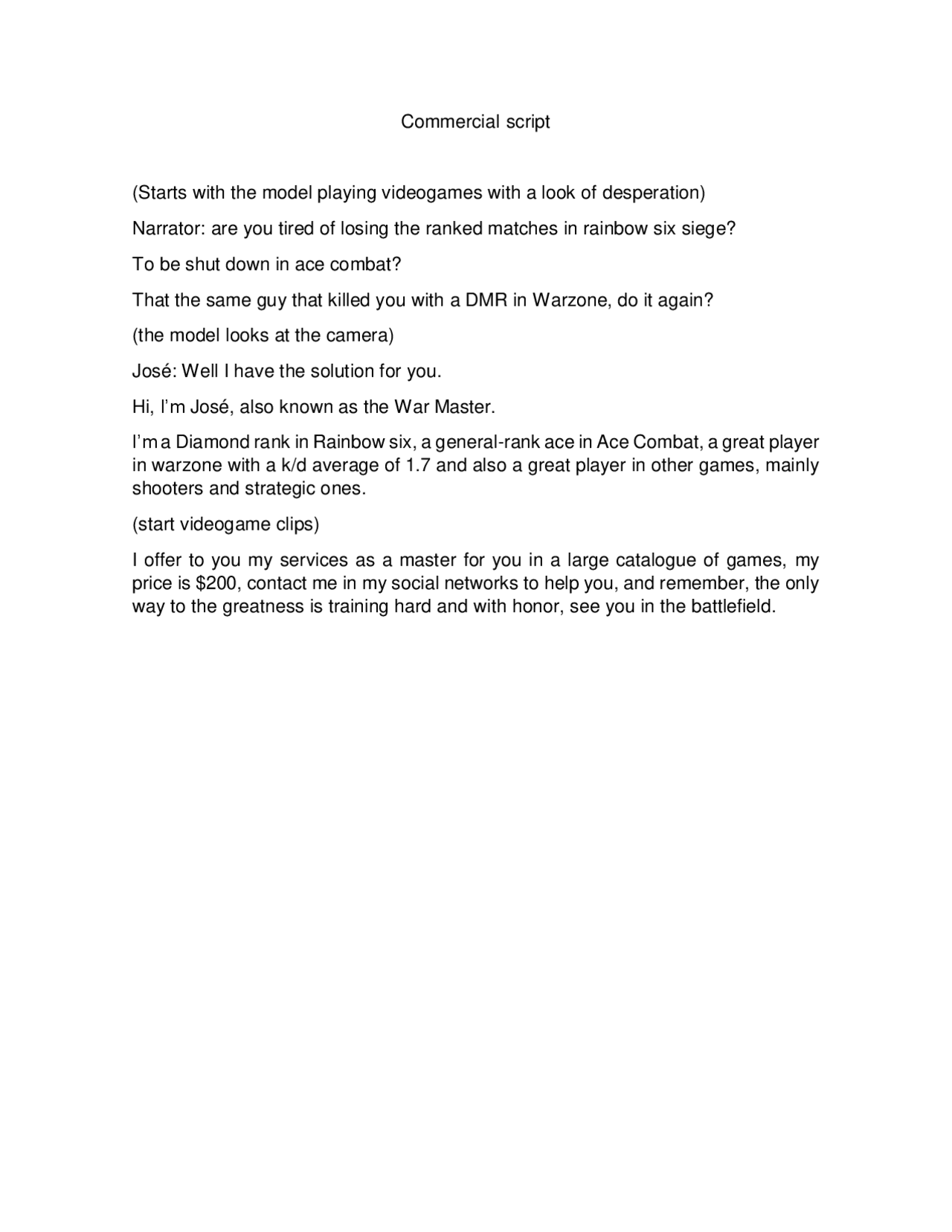 Script for a commercial - Docsity