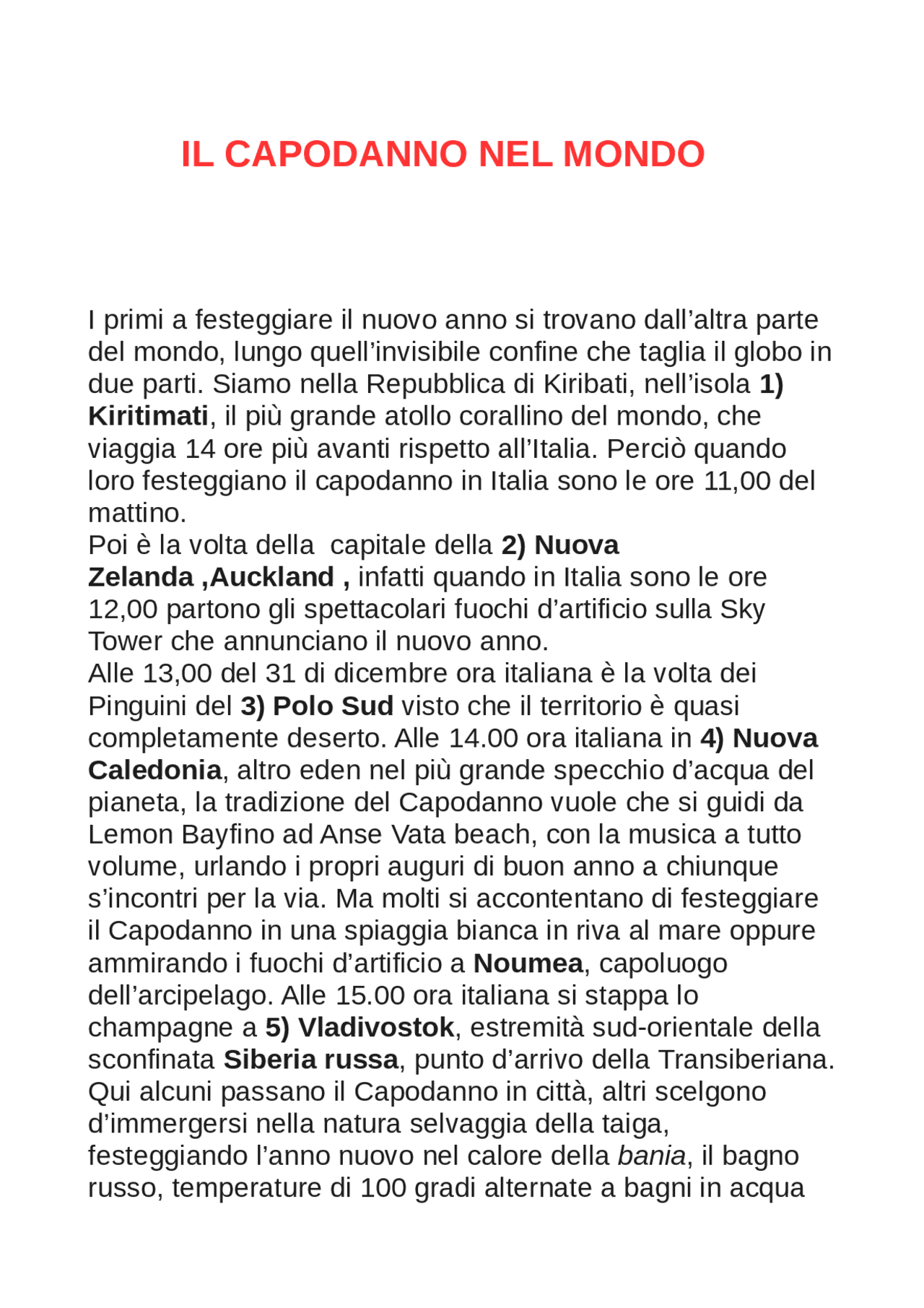 Il capodanno nel mondo - Docsity