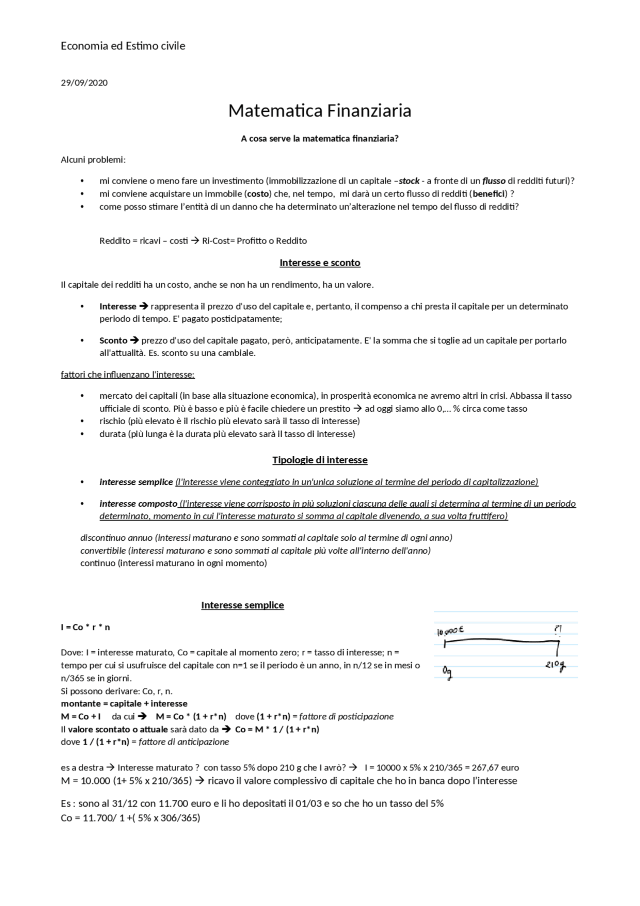 Matematica finanziaria - Docsity