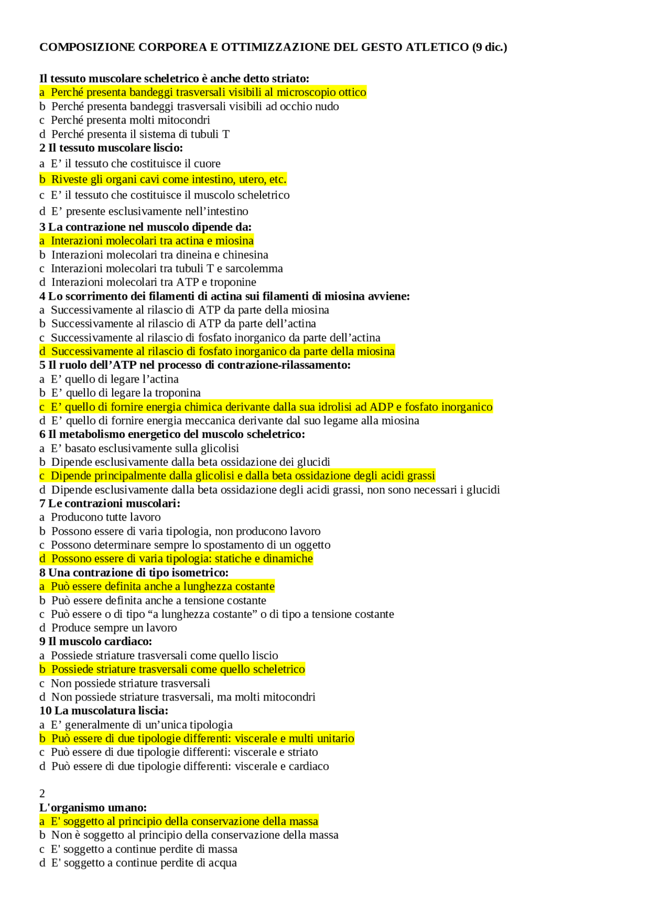 Composizione corporea e ottimizzazione del gesto atletico - Docsity