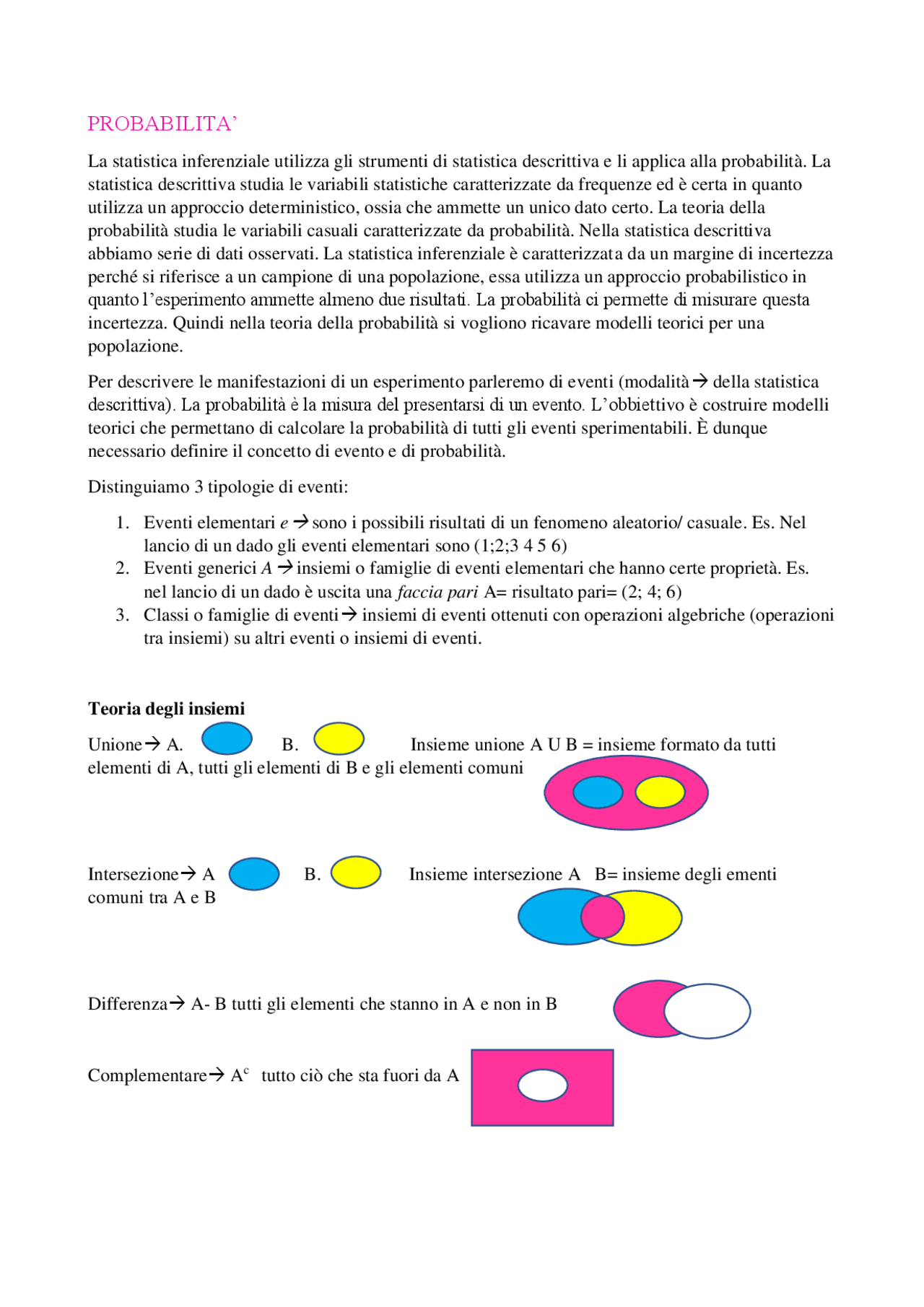 Lezione sulla probabilità - Docsity