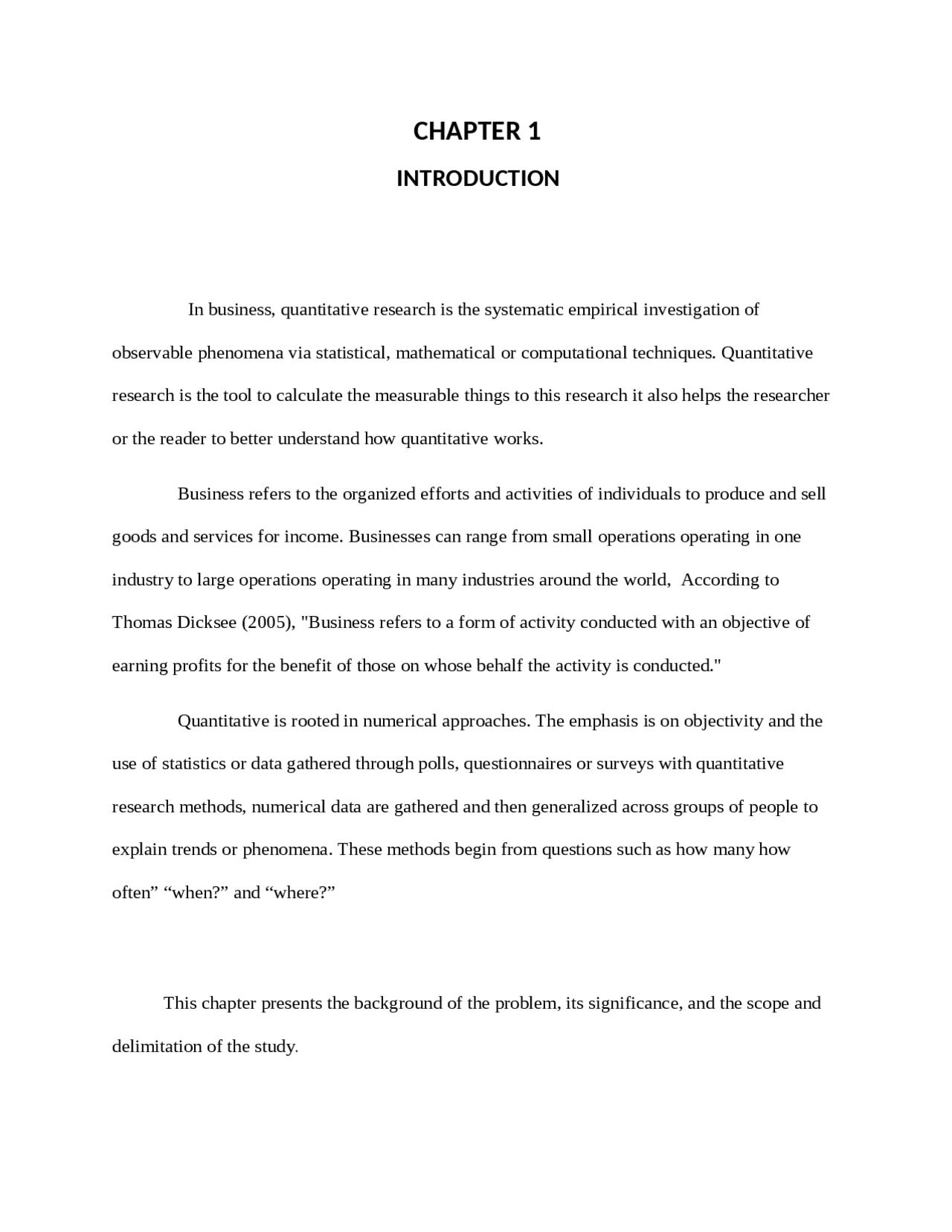 Chapter 1 example in Business | High school final essays Business | Docsity