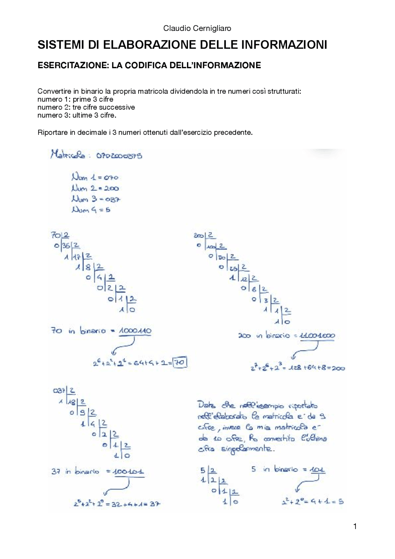 Elaboratocodifica1 Test Dammissione Di Elementi Di Informatica