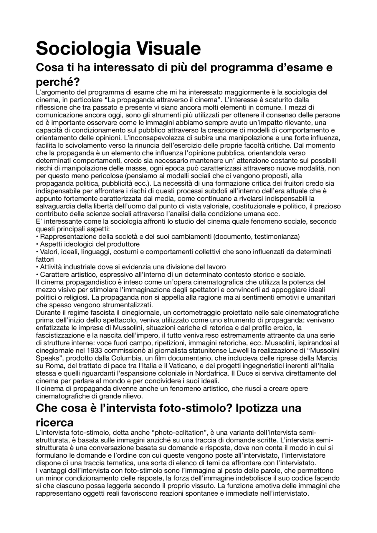 Risposte Esame Sociologia Visuale Stefano Alpini Docsity