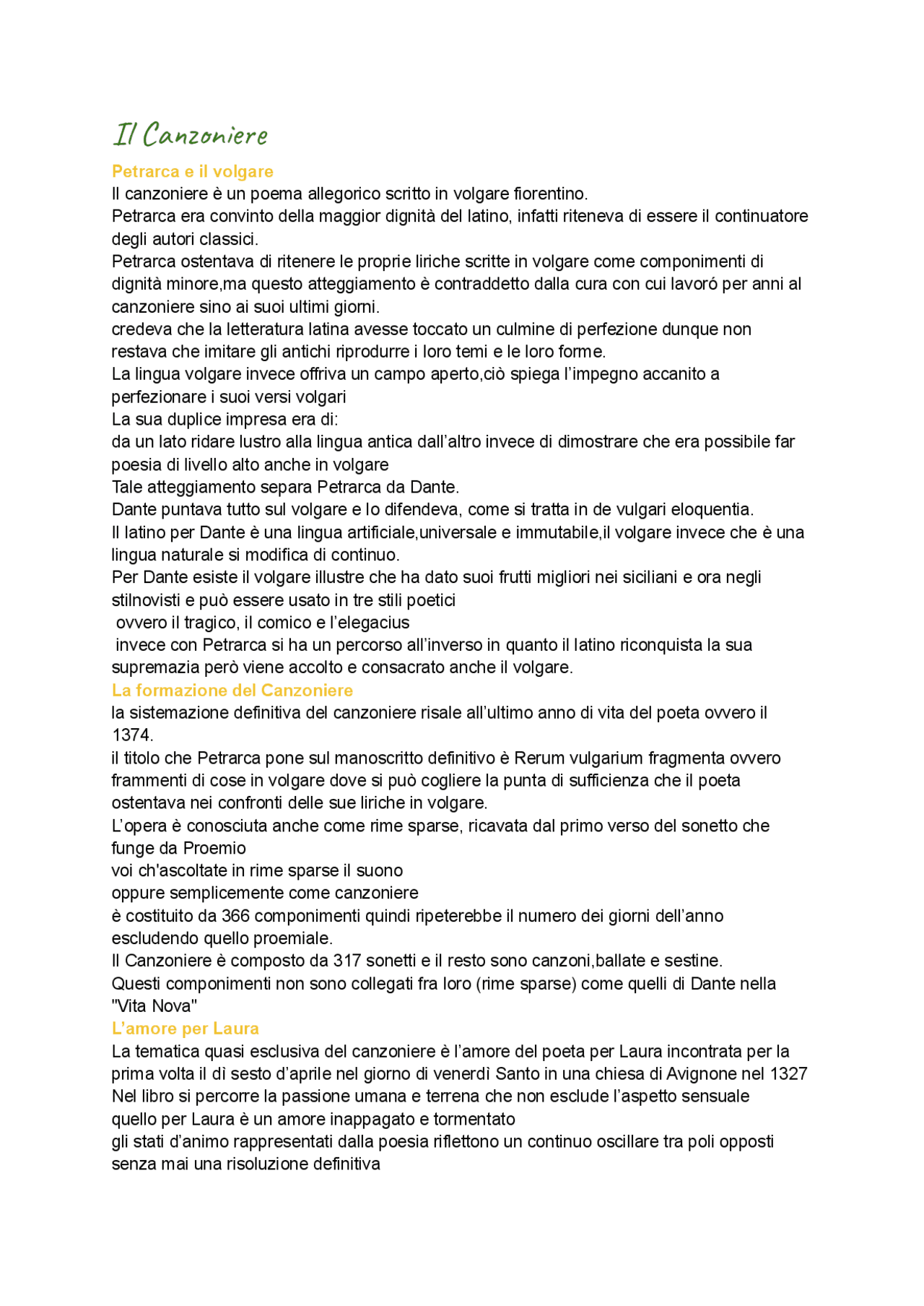 Il Canzoniere Riassunto Docsity