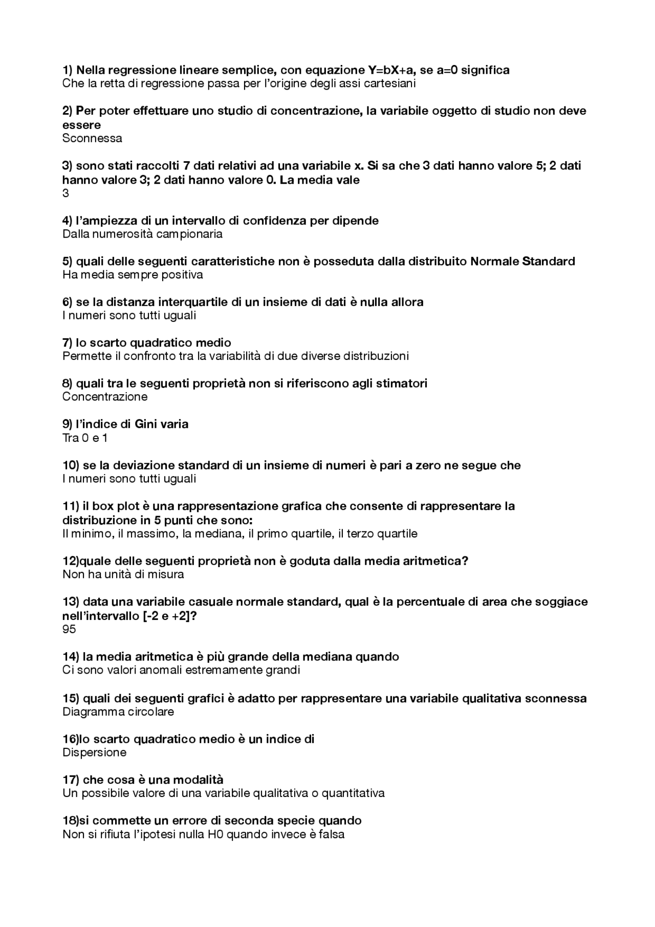 Domande Di Ripasso Statistica Appunti Di Statistica Docsity