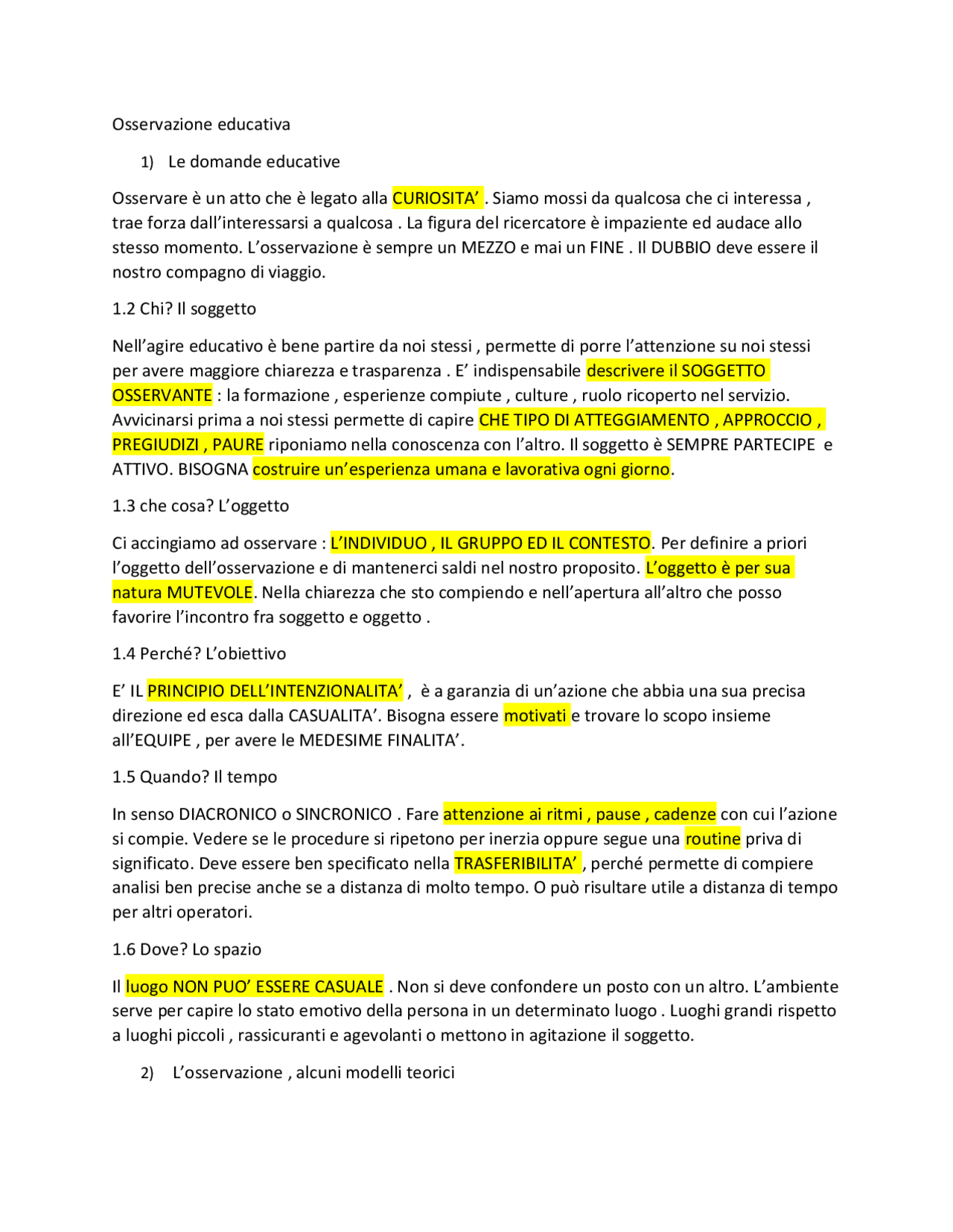 Osservazione Educativa Docsity
