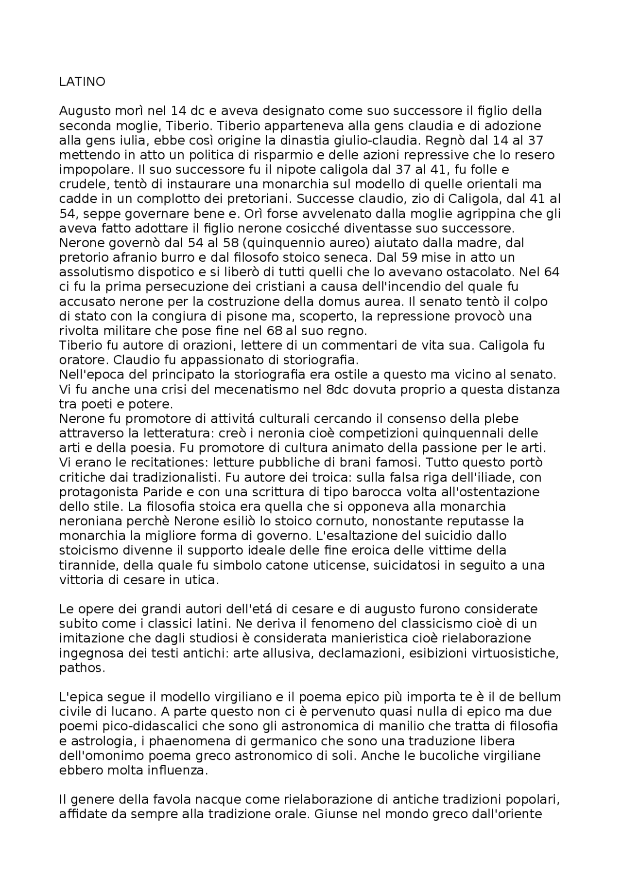 Riassunto Di Latino Docsity