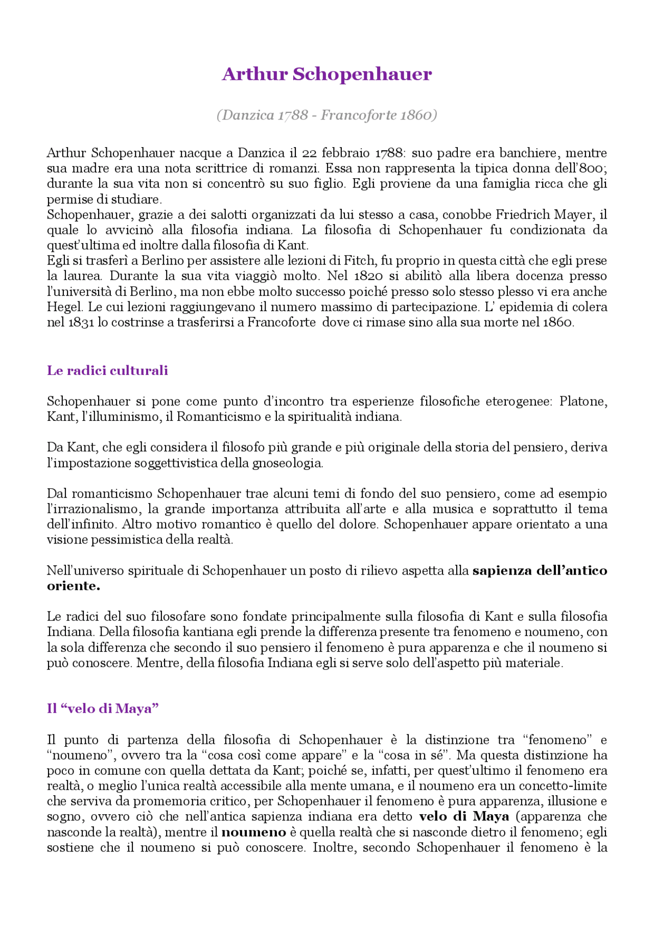 Arthur Schopenhauer - Docsity