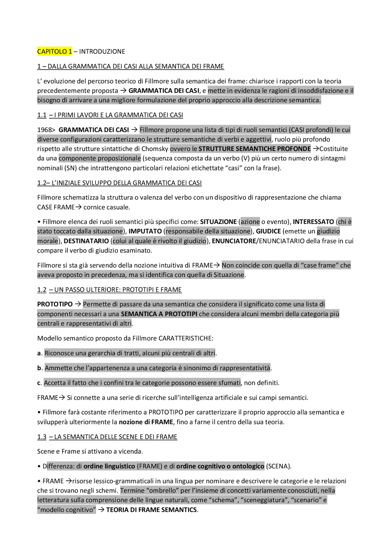 La semantica dei frame di Fillmore - Docsity