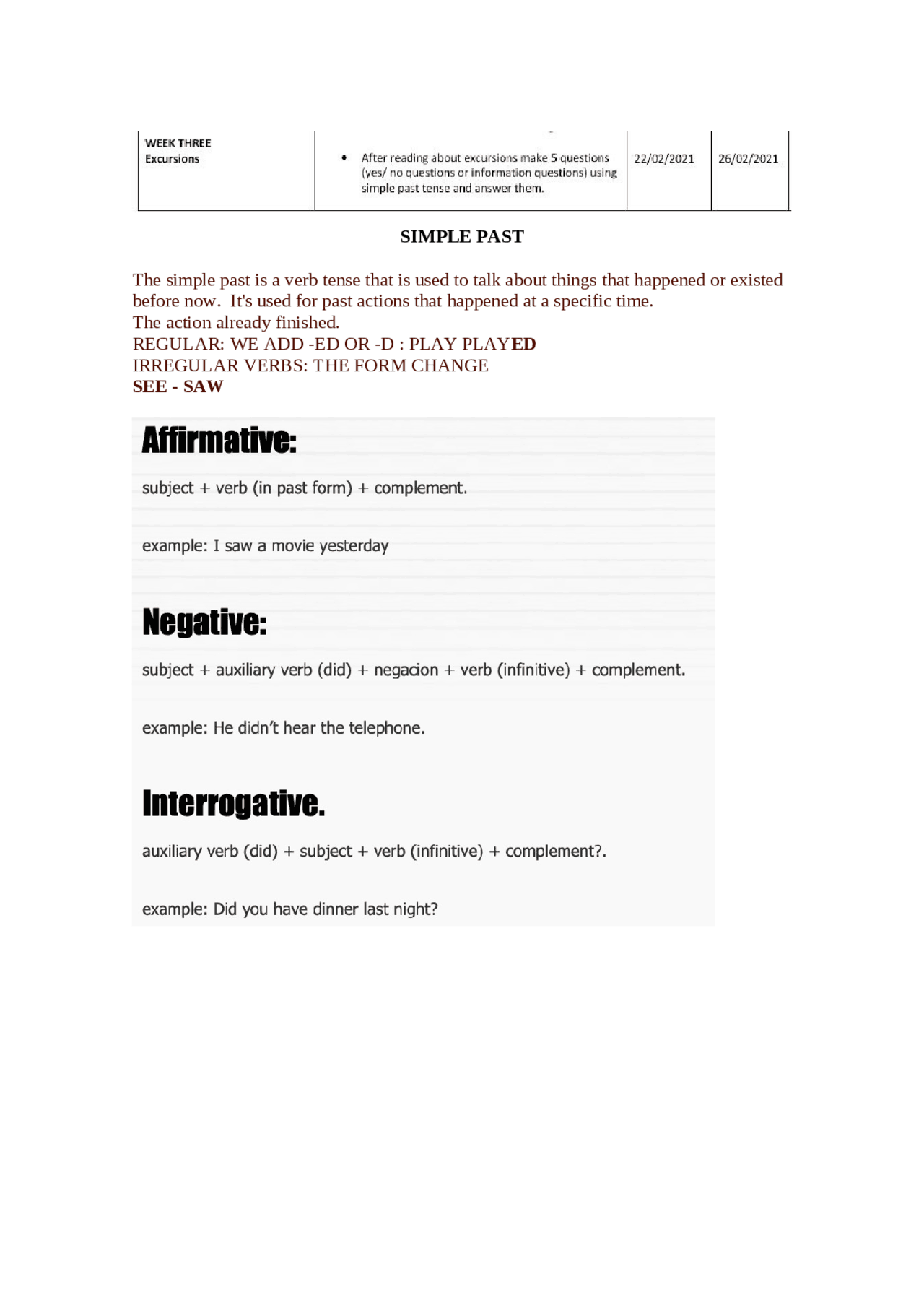 SIMPLE PAST- INGLES IMPORTANTE - Docsity