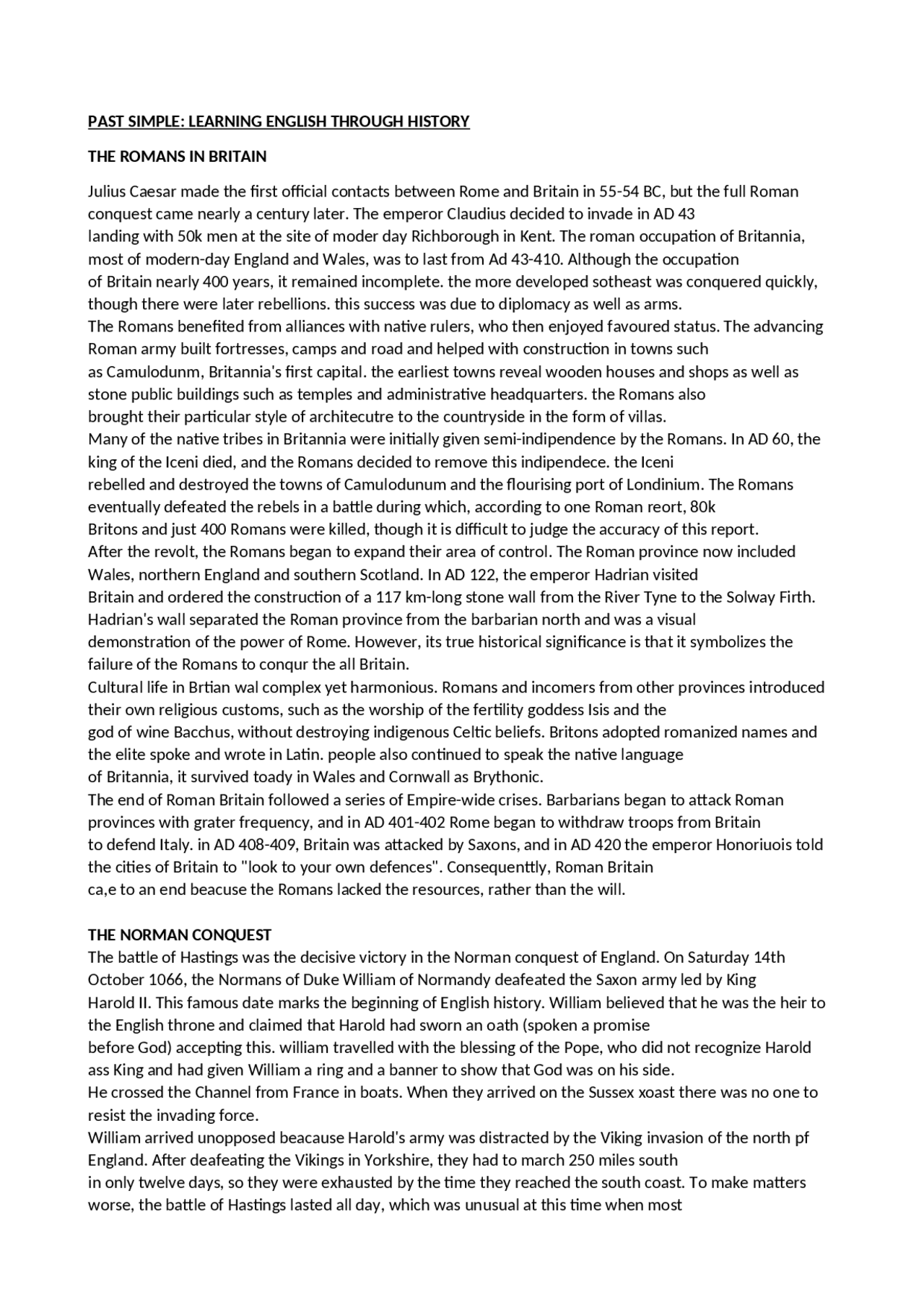 Past Simple Learning English Through History Docsity