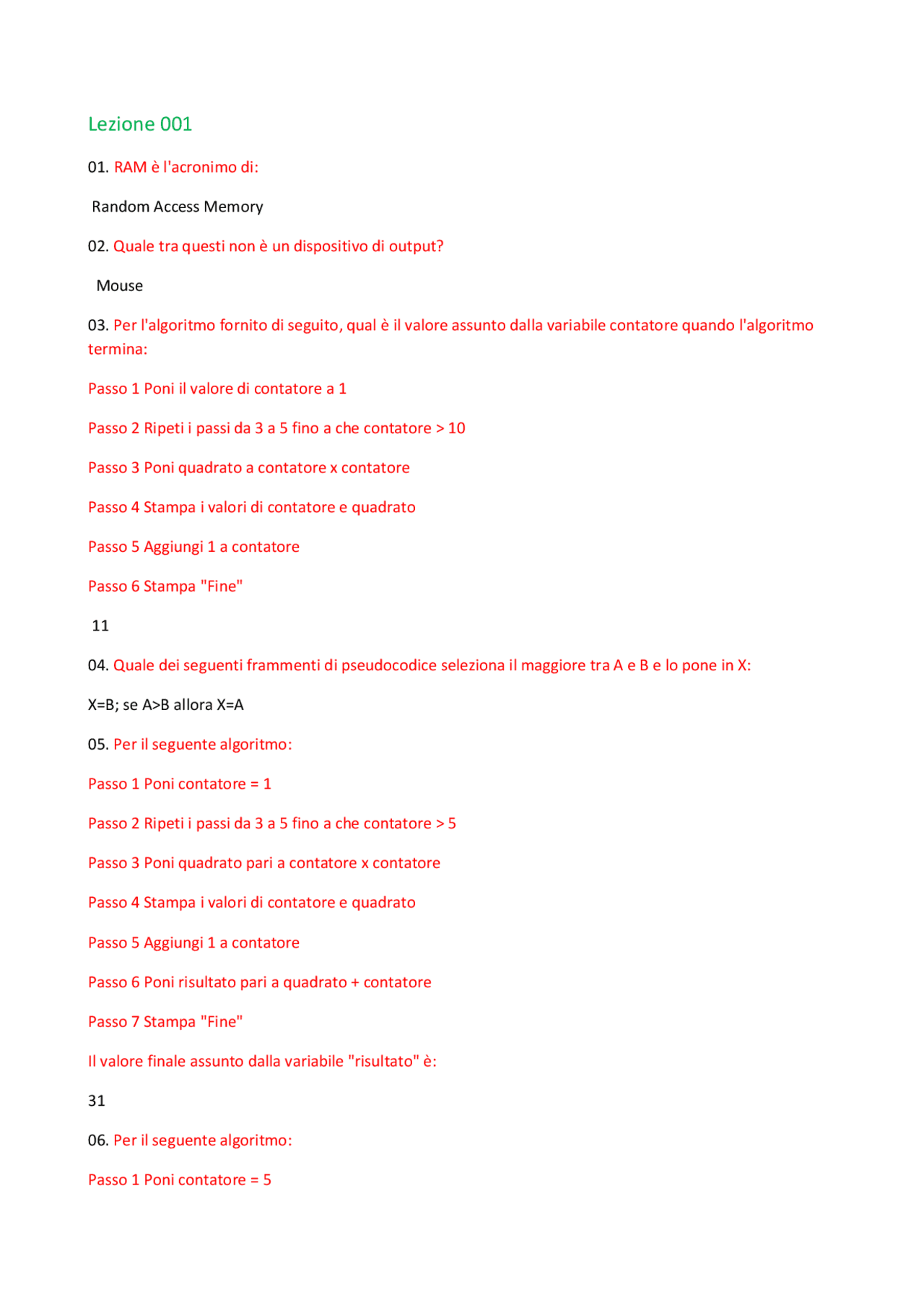 Informatica Paniere Completo Docsity
