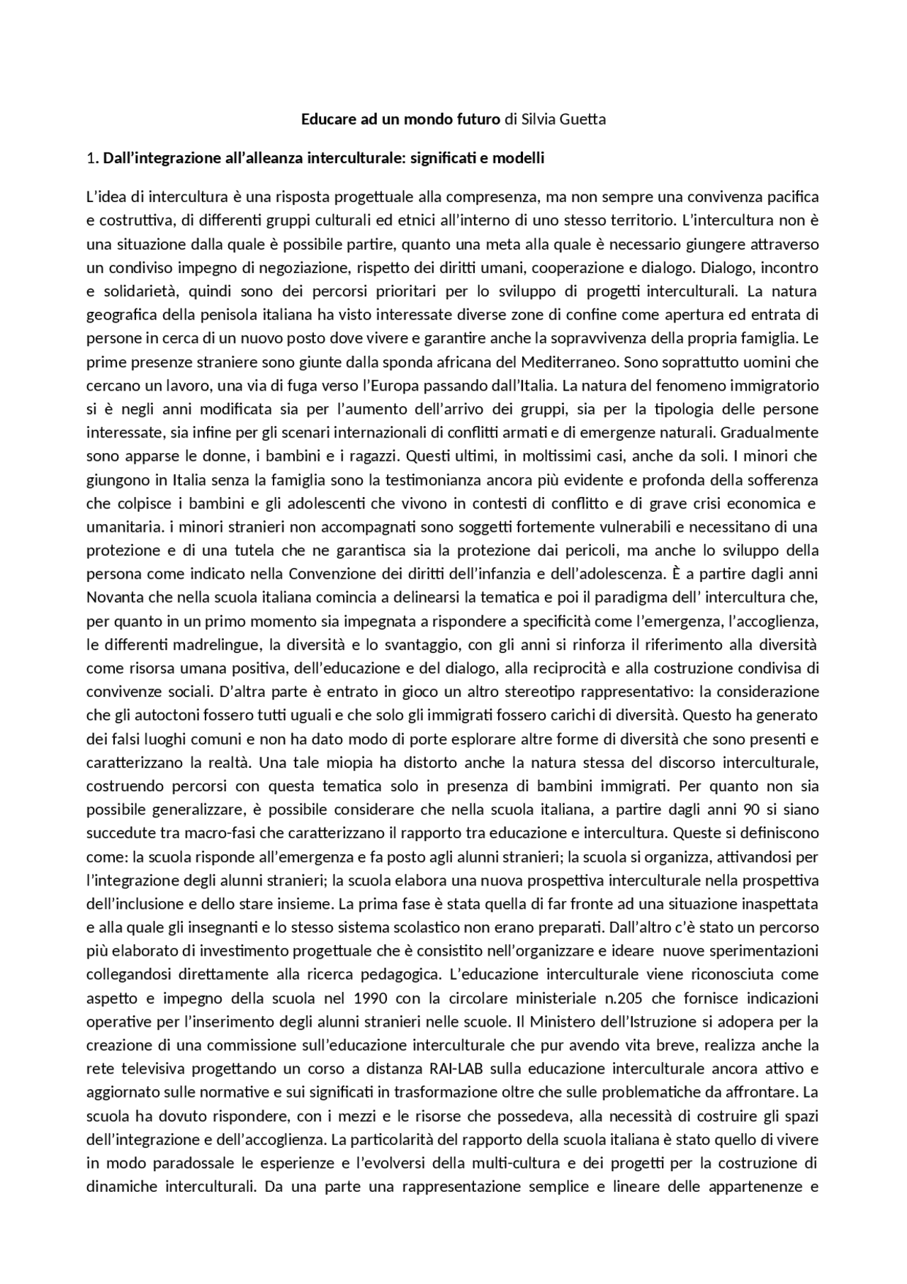 Educare Ad Un Mondo Futuro Di Guetta Docsity