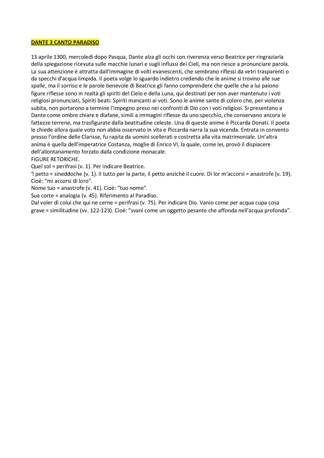 Divina Commedia Canti Iii E Vi Paradiso Docsity