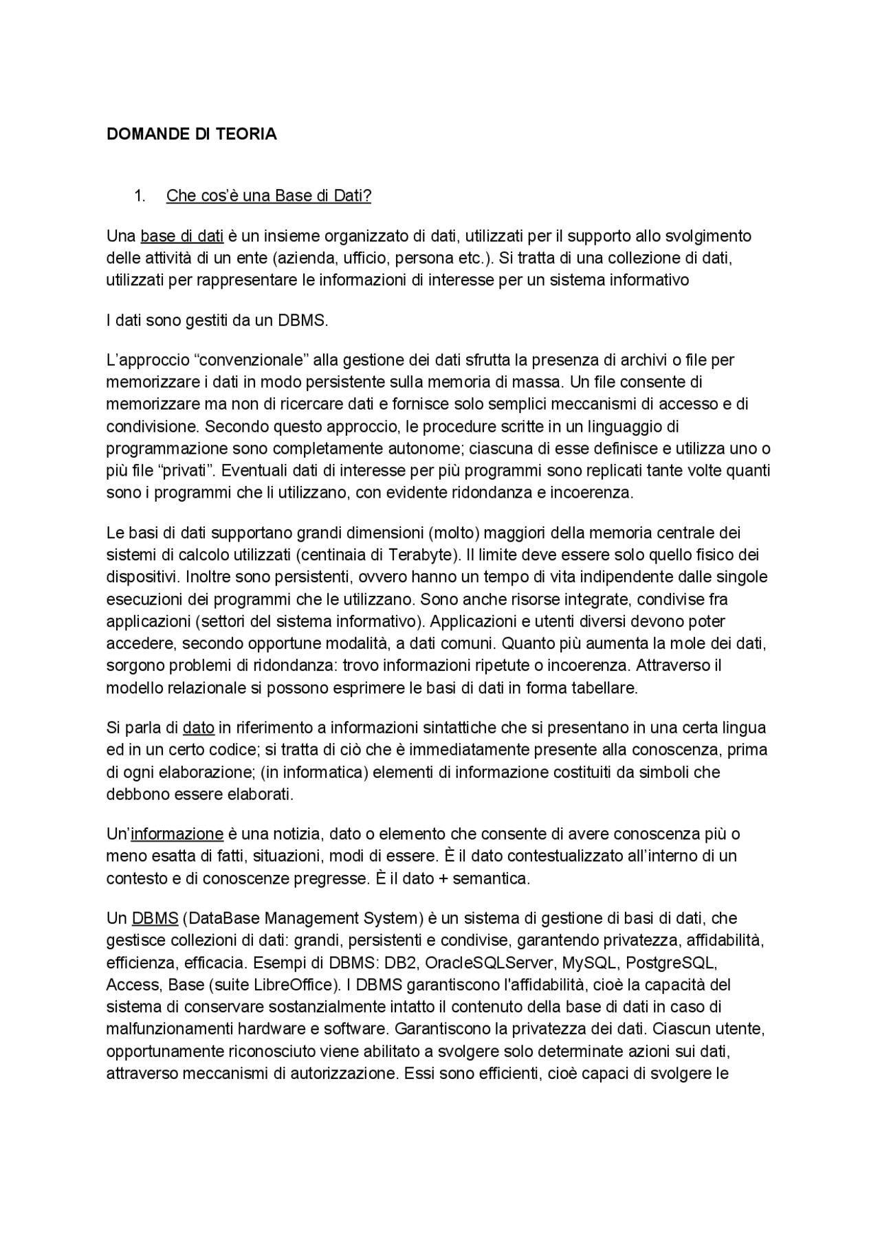 Domande di teoria esame di Informatica Documentale 2019-2020 (prof Zorzi) - Docsity