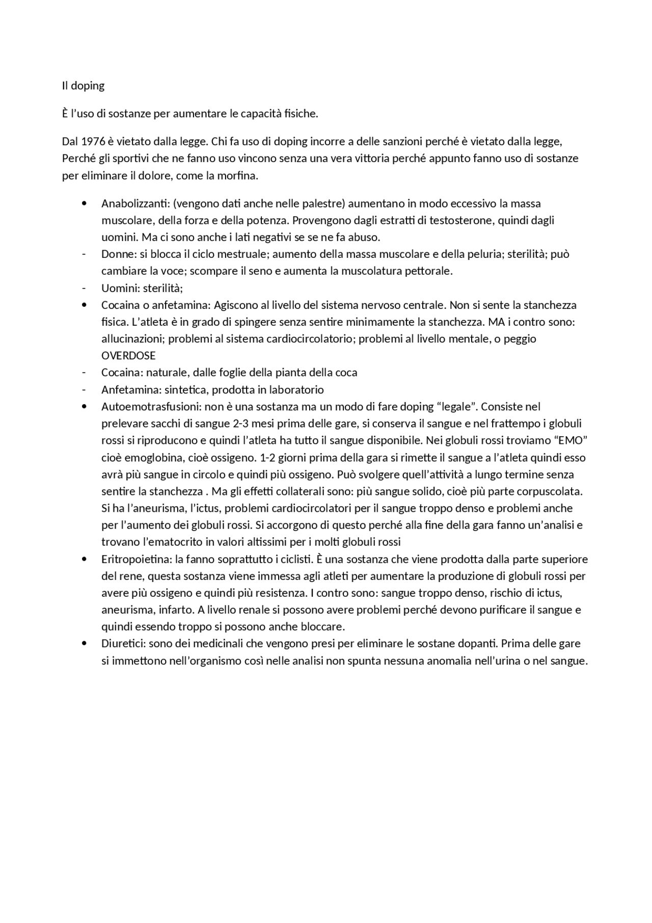Il doping, i rischi, perché si fa uso? - Docsity