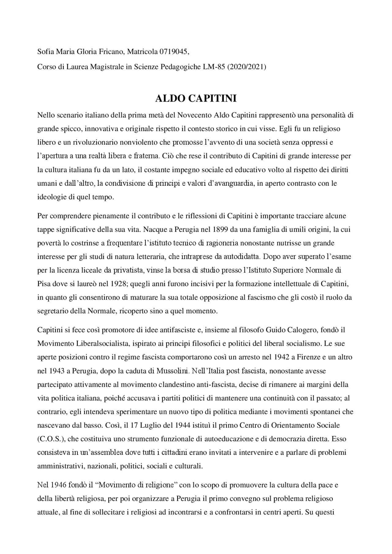Tesina Aldo Capitini Docsity