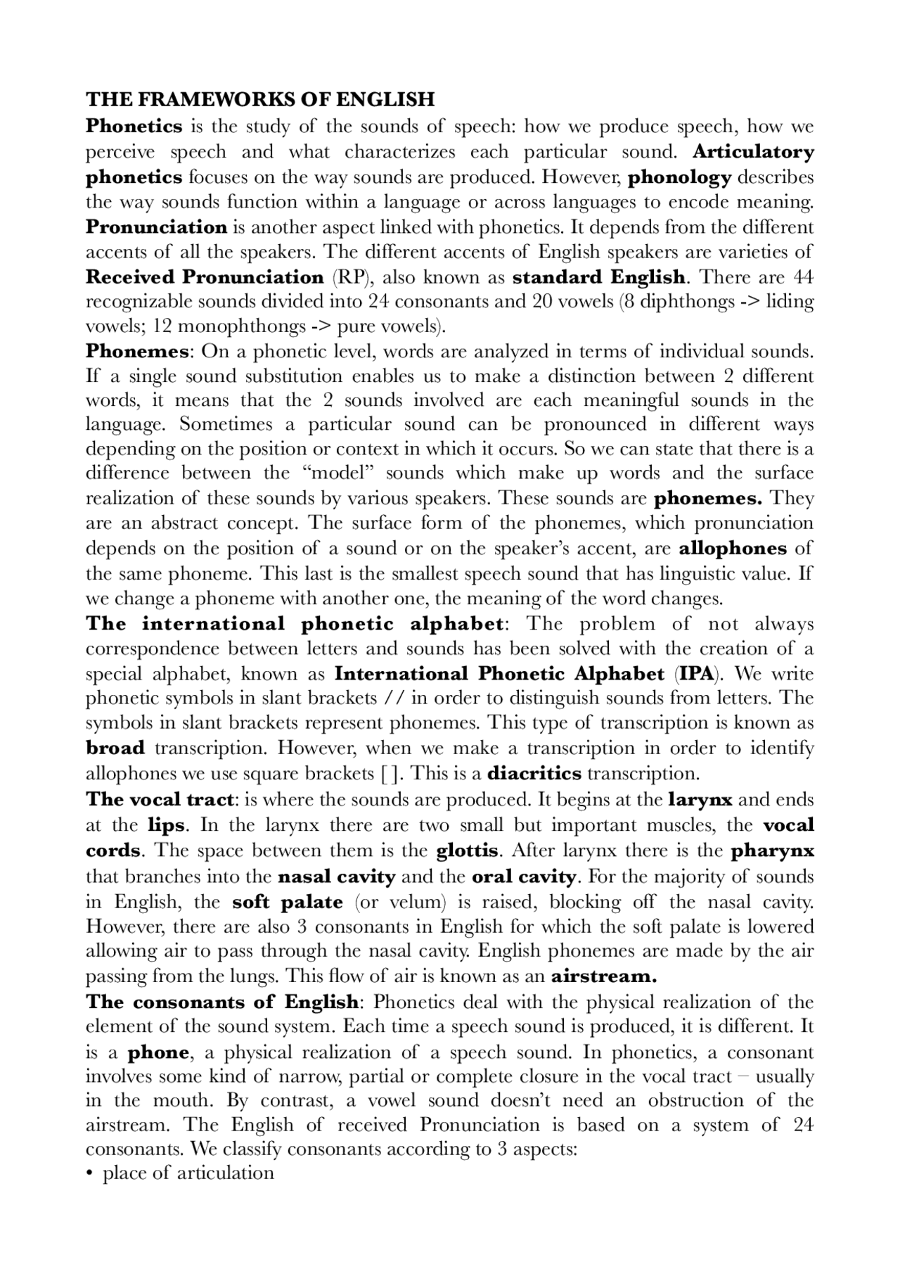The Frameworks of English - Docsity
