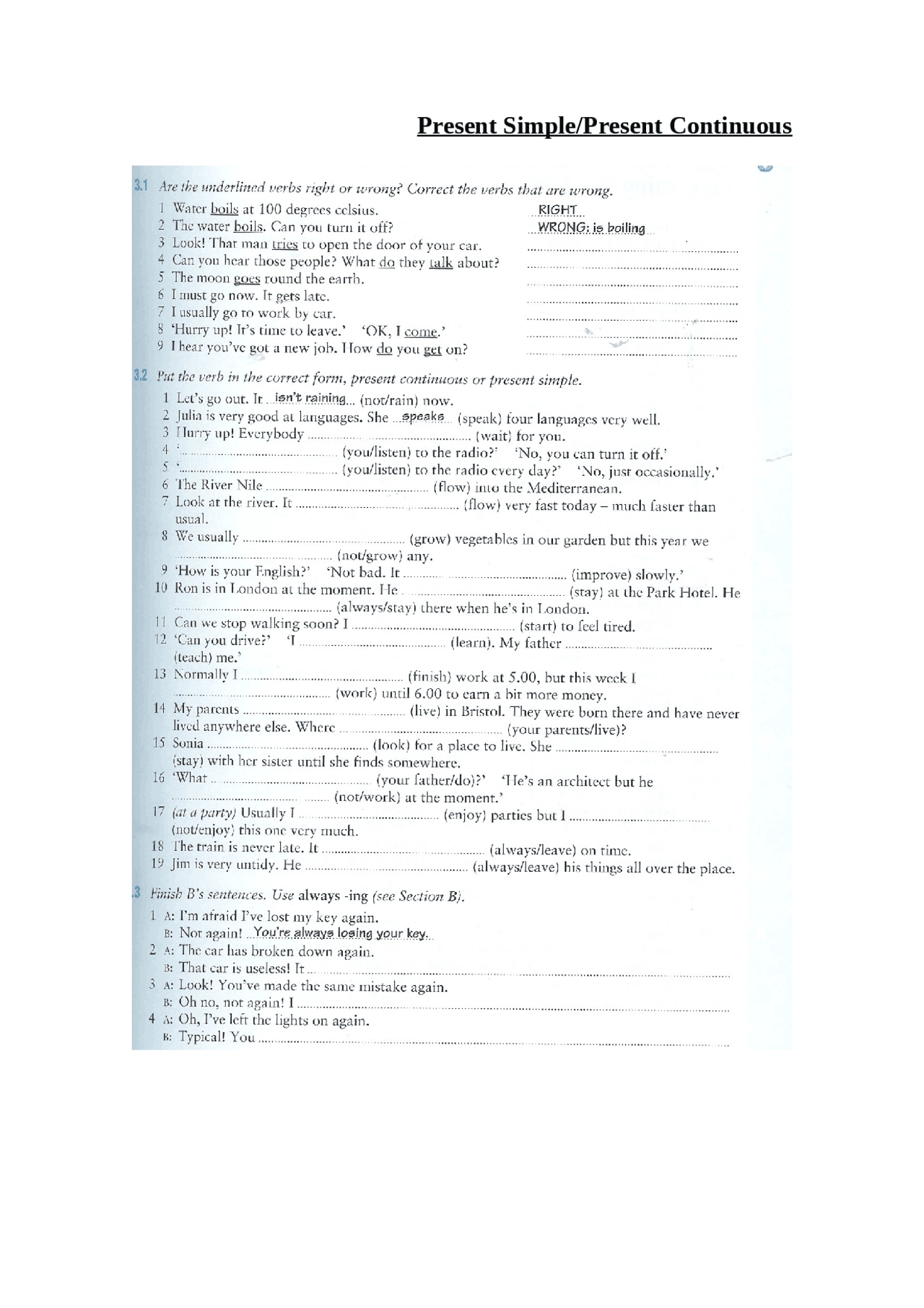 Ingles Present Simple Docsity