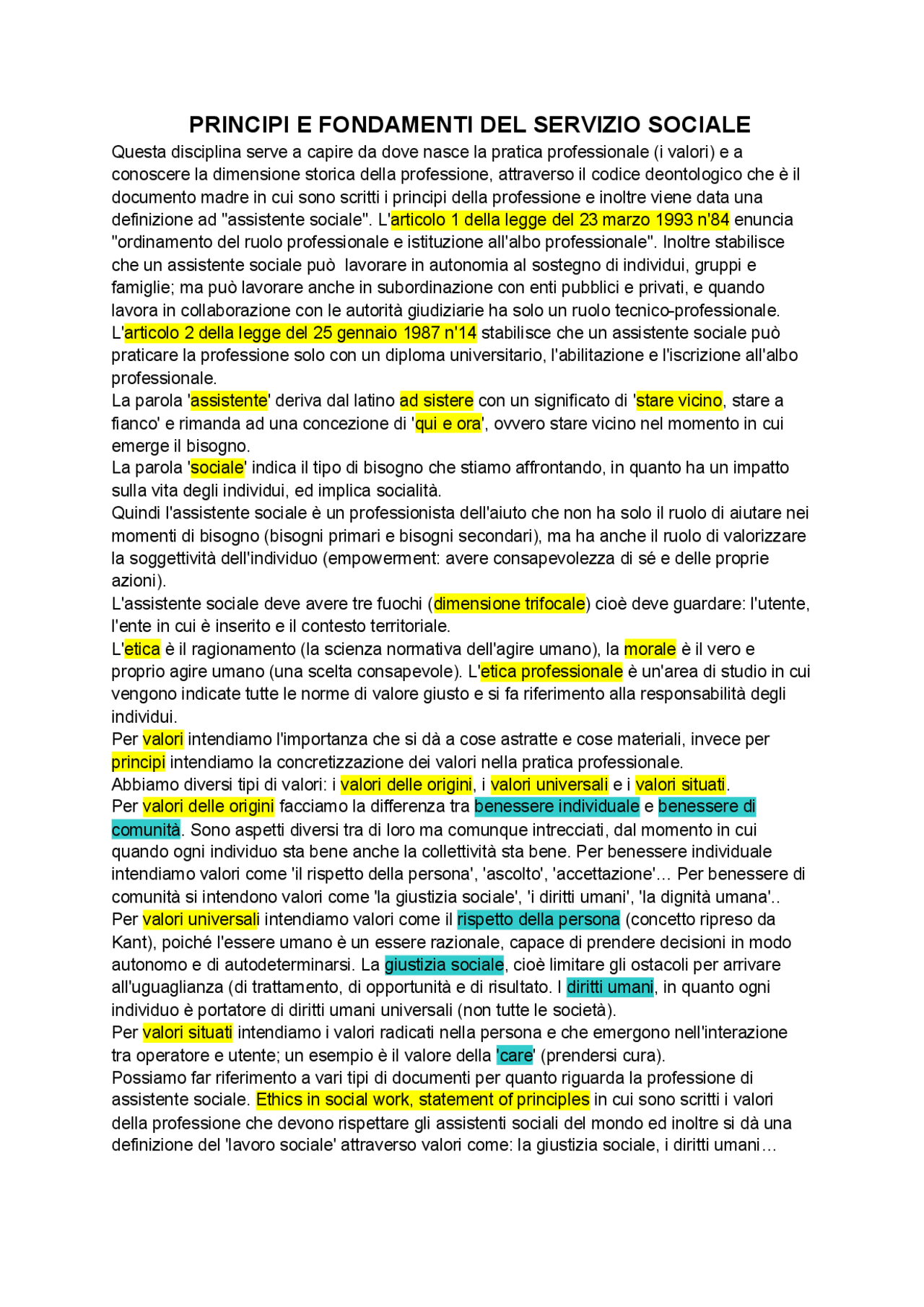Principi E Fondamenti Del Servizio Sociale Docsity