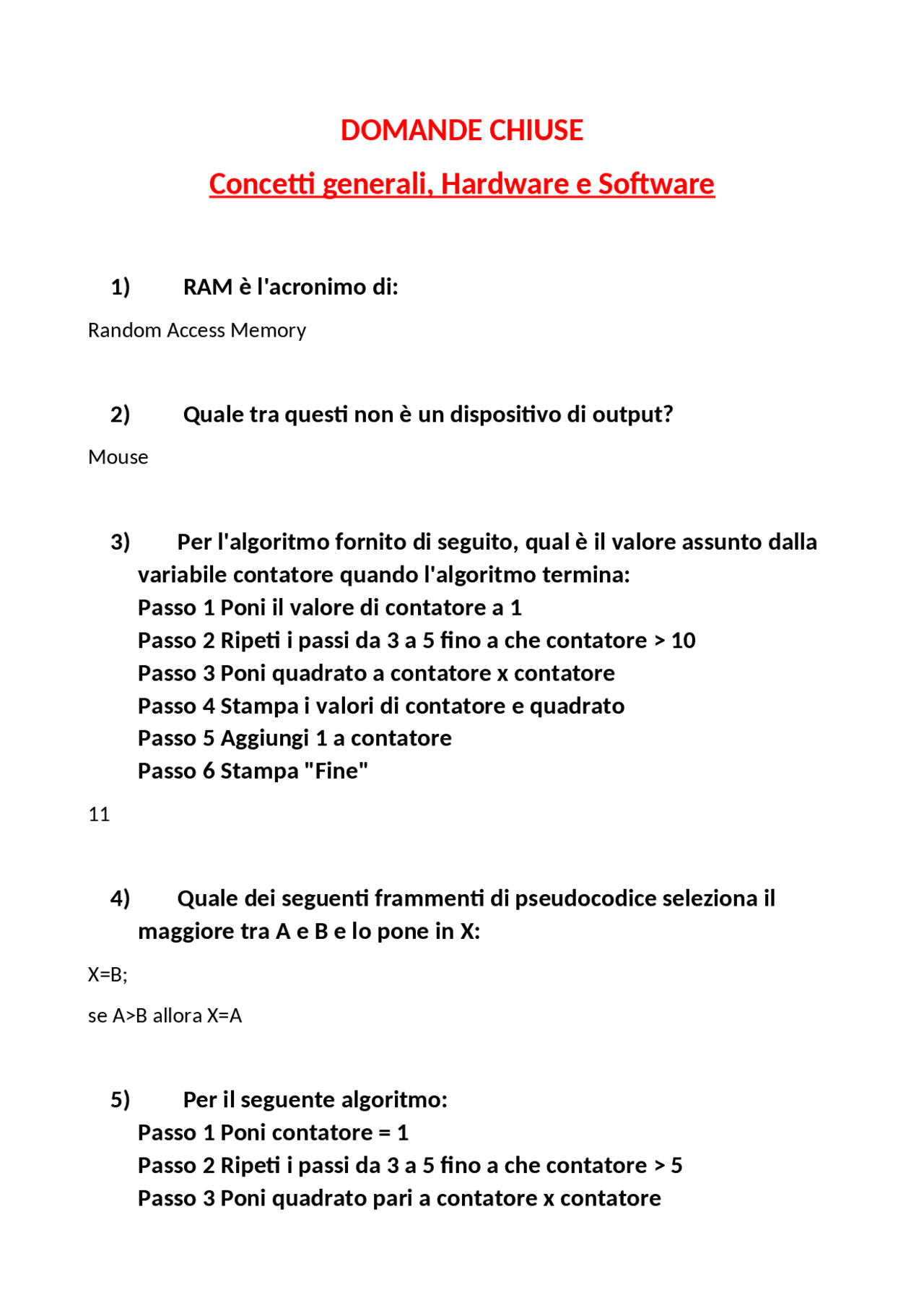 Paniere Di Informatica Domande Chiuse E Campus Prof Botteri