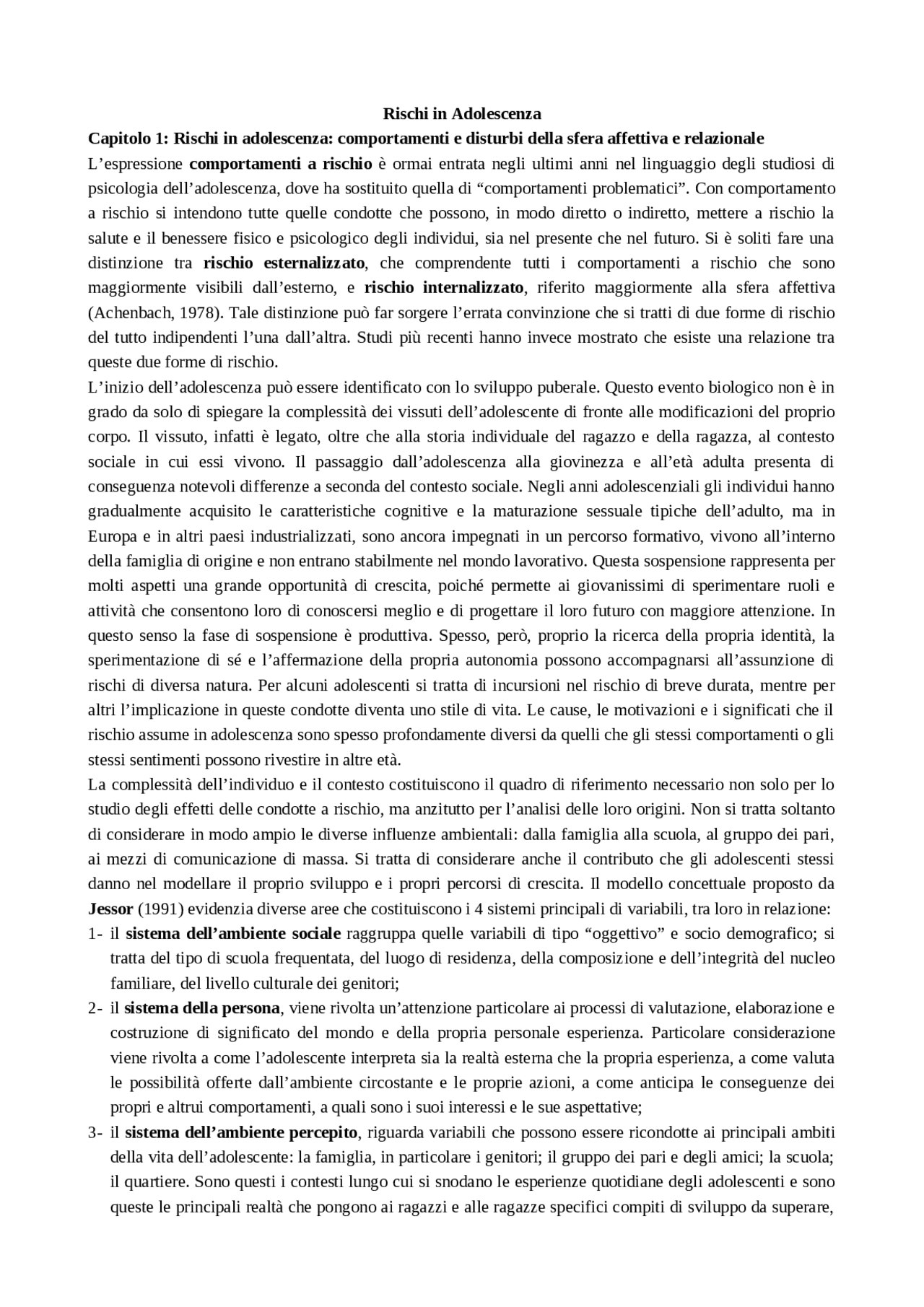 Rischi In Adolescenza Docsity