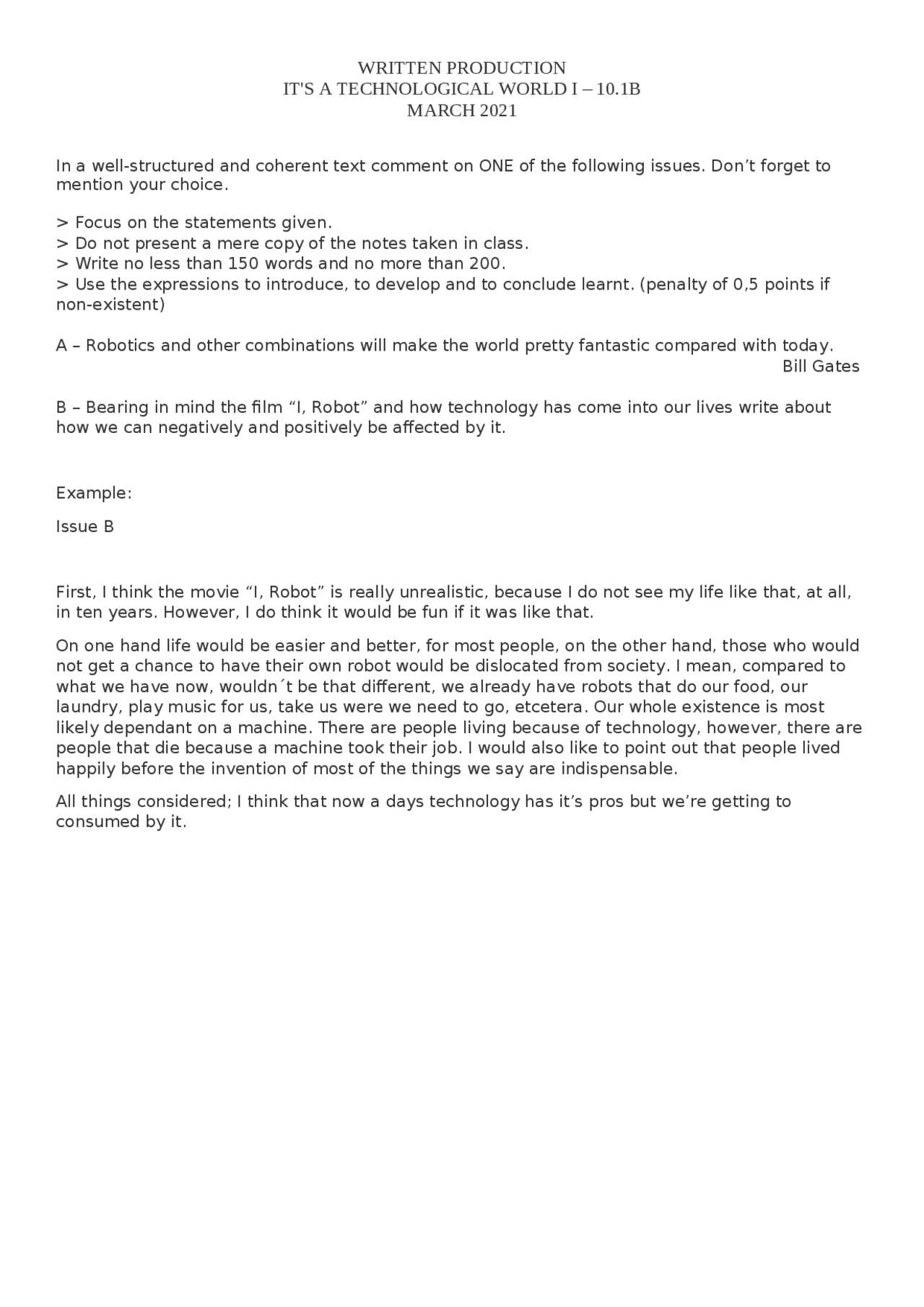 WRITTEN PRODUCTION ROBOTICS - Docsity