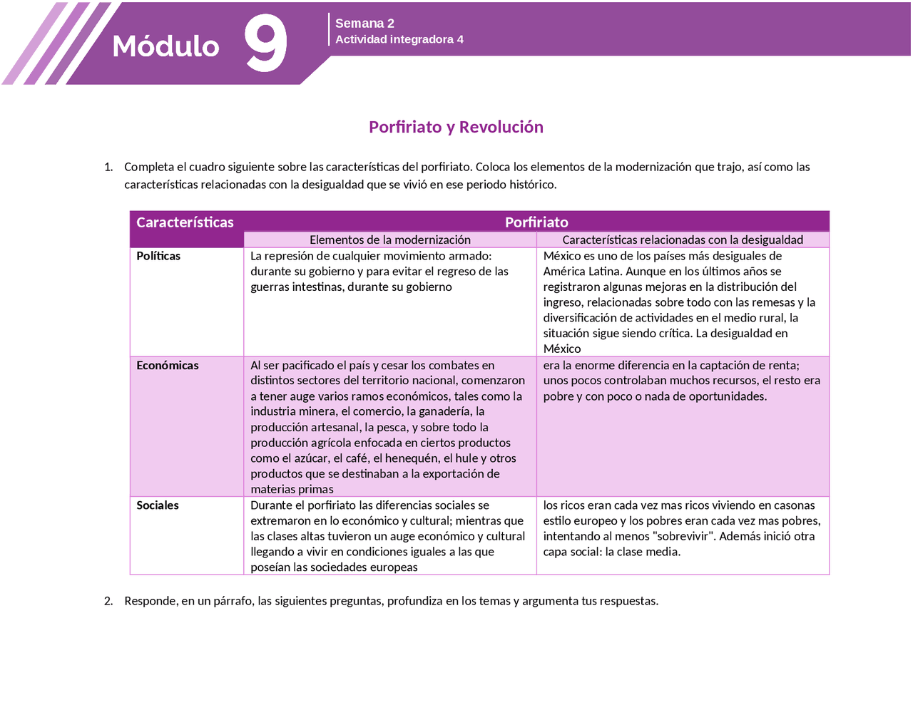 Modulo 9 semana 2 actividad integradora 4 | Ejercicios de Historia ...